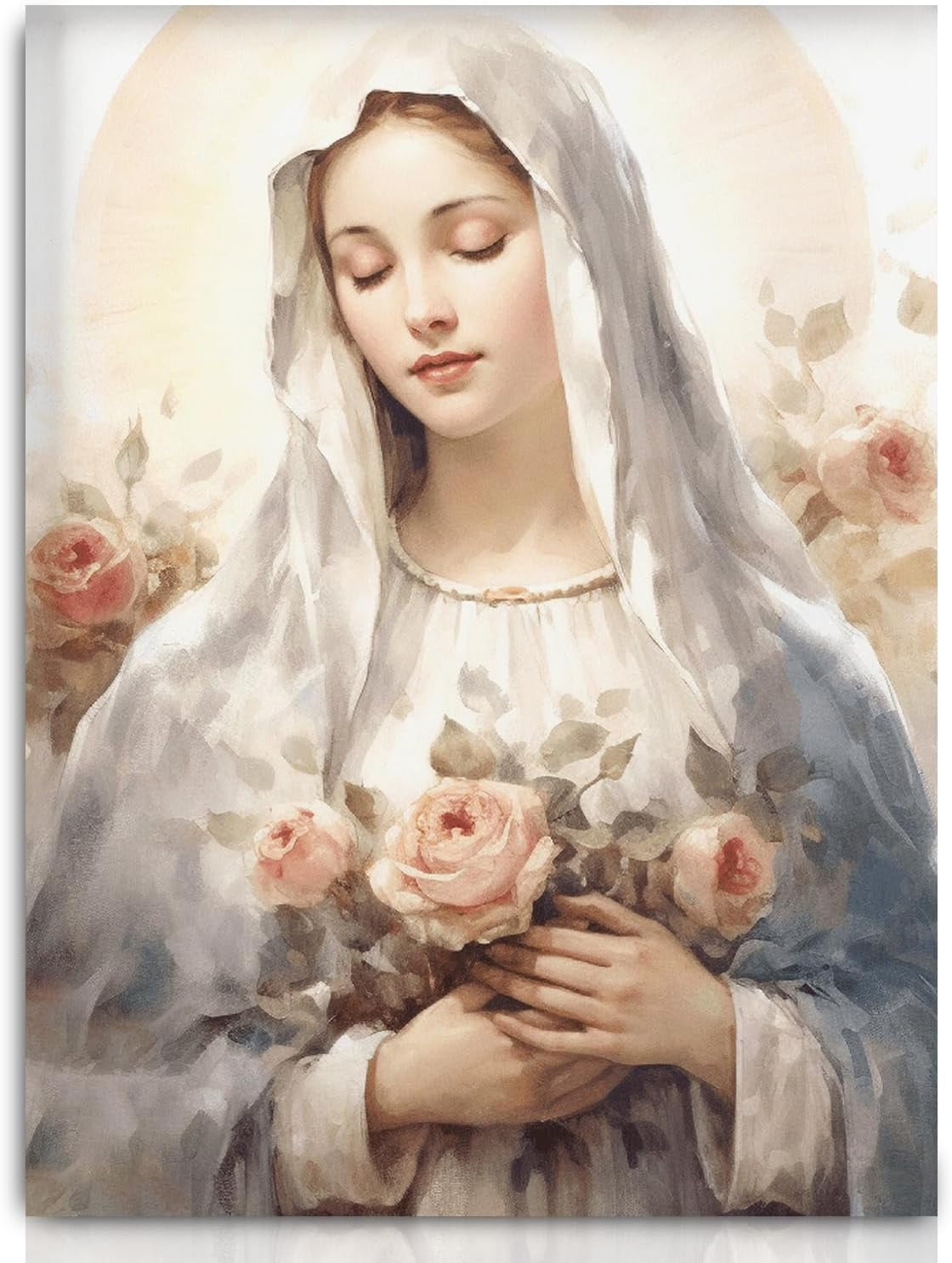 AEFER Christian Holy Family Wall Art - Blessed Virgin Mary With Flowers ...