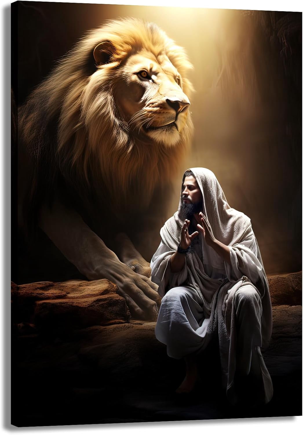 AEFER Christian Jesus Animal Canvas Wall Art Lion King Jesus Wall Decor ...