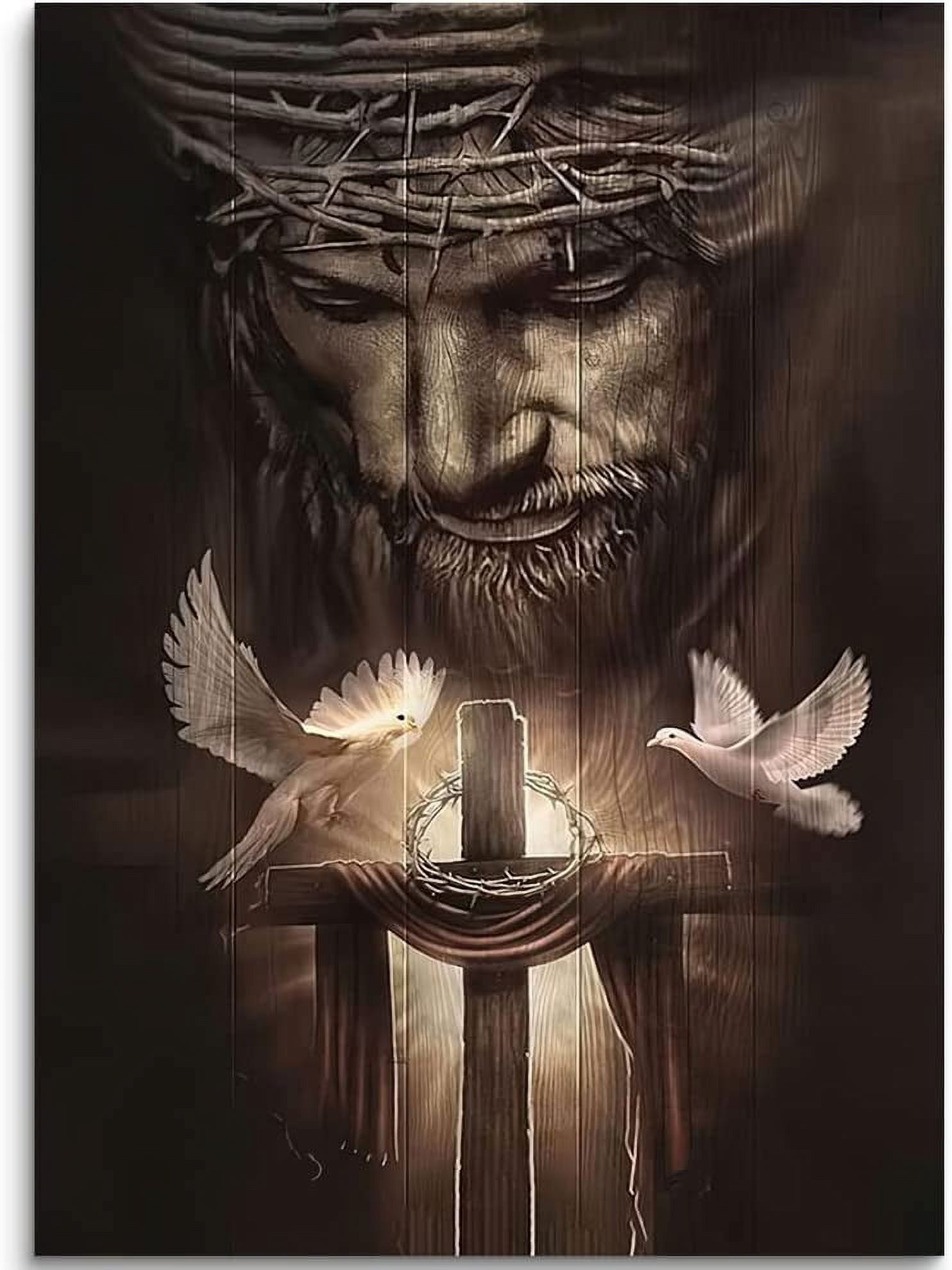 AEFER Christian Jesus Lion Canvas Wall Art Jesus And The Cross And The ...