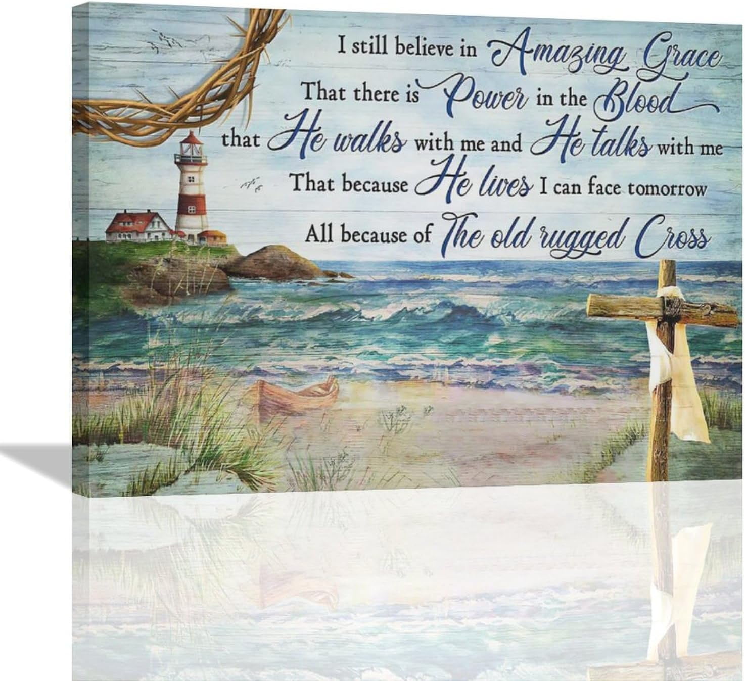AEFER Christian Lighthouse Wall Art Coastal Religious Pictures Wall ...