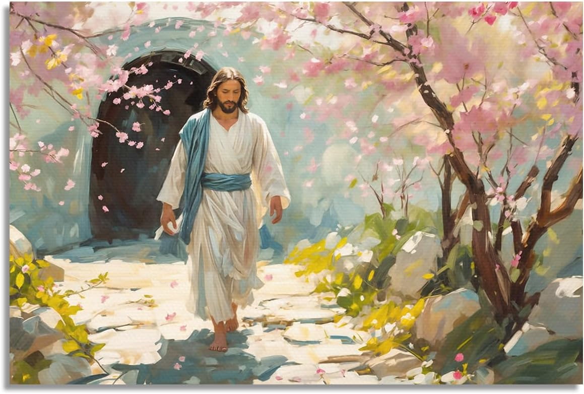 AEFER Christian He Is Risen Canvas Wall Art, Easter Jesus Walking Out ...