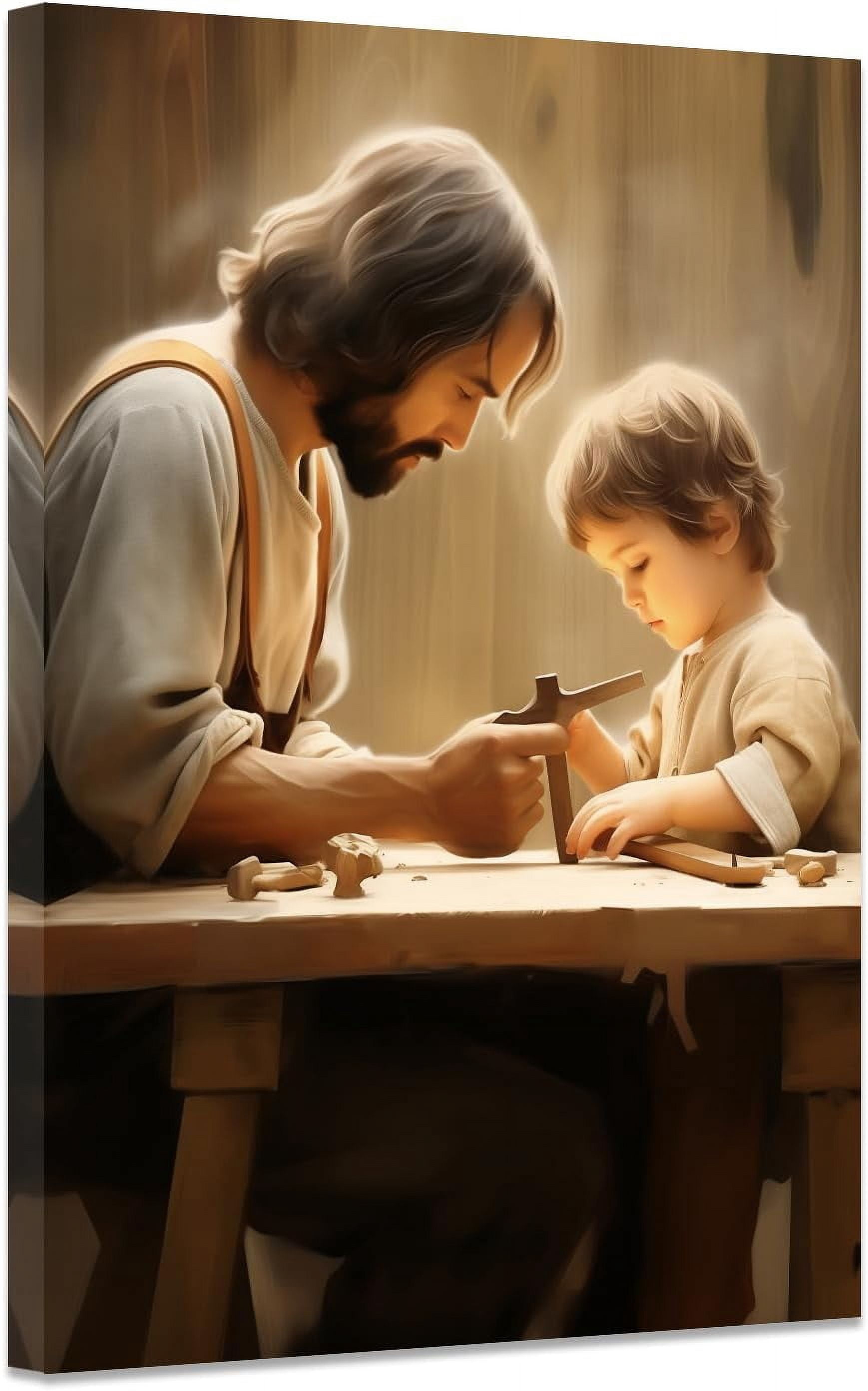AEFER Christian Wall Art Canvas Jesus Prints Joseph And Baby Jesus ...