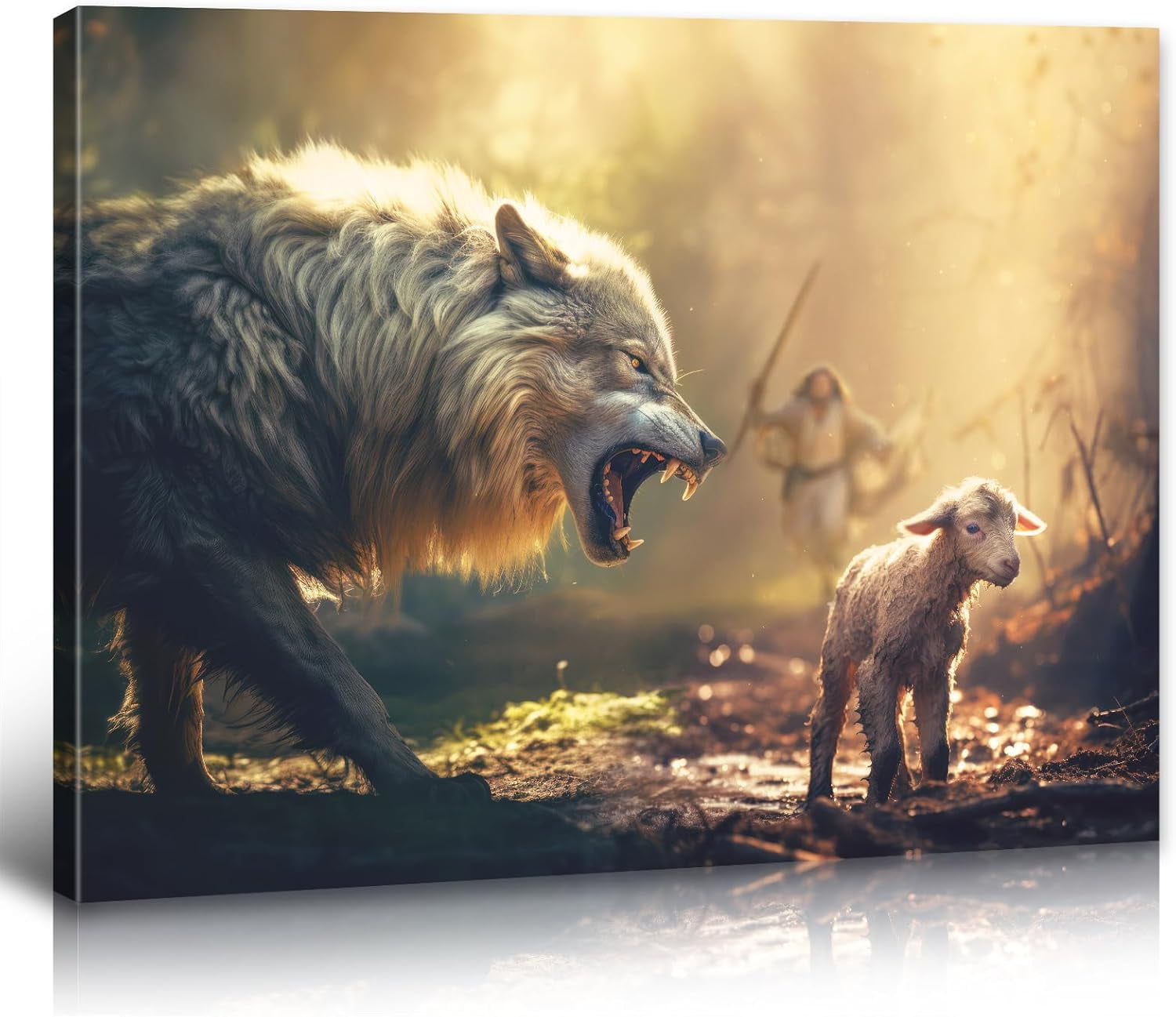 AEFER Christian Wall Art Jesus Running After Lost Lamb for Bedroom ...