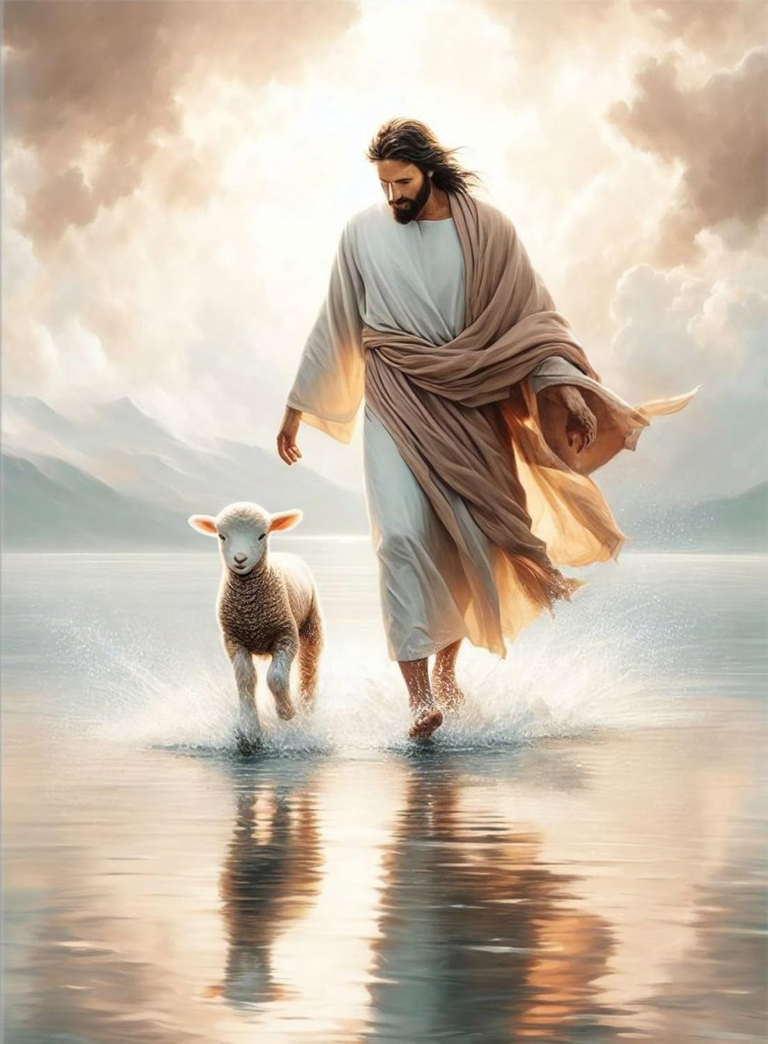 AEFER Christian Wall Art-Jesus Running After a Lost Lamb Poster For ...