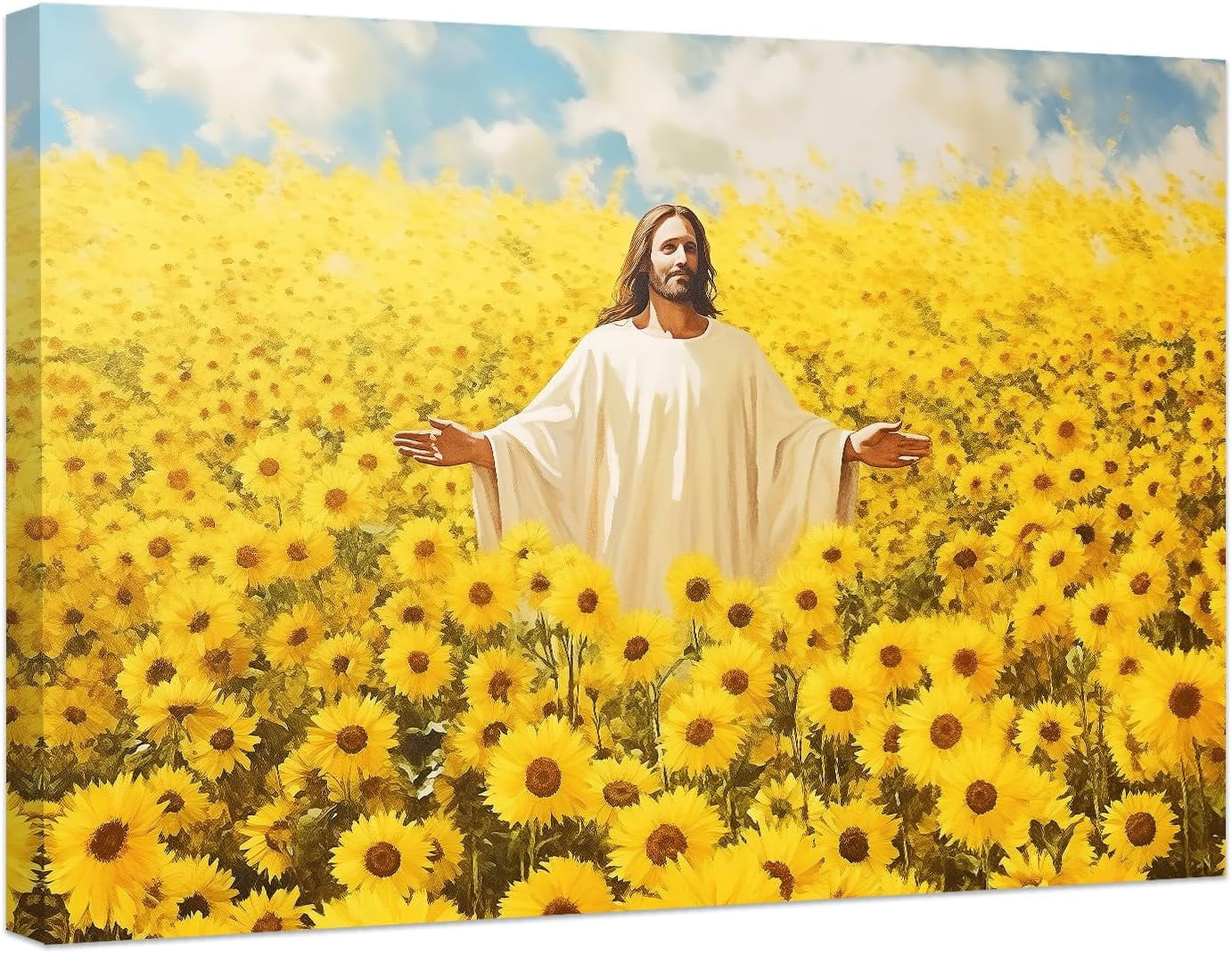 AEFER Christian Wall Art Jesus Sunflower Field Pictures Abstract ...