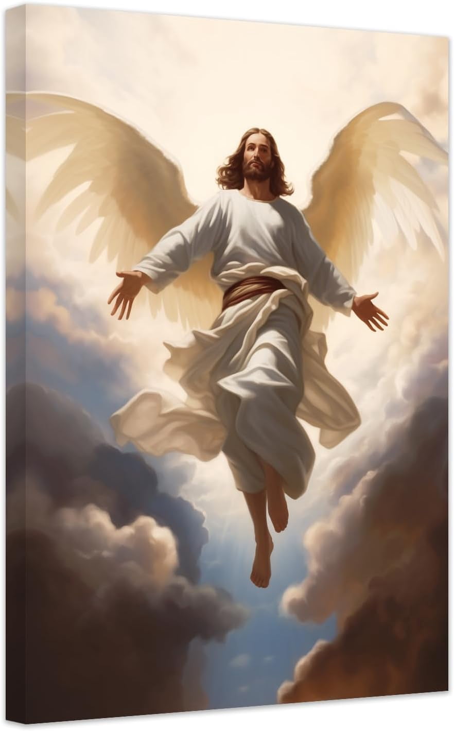 AEFER Christian Wall Art Jesus with Angel Wings Poster Christ Canvas ...