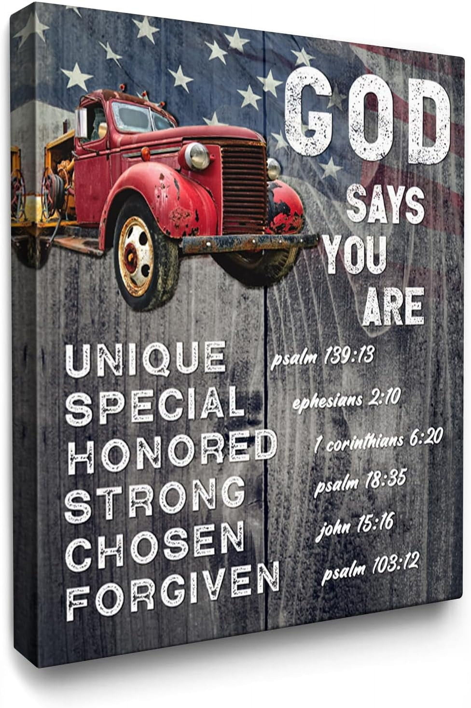AEFER Christian Wall Art Red Truck God Says Canvas Painting Wall Decor ...