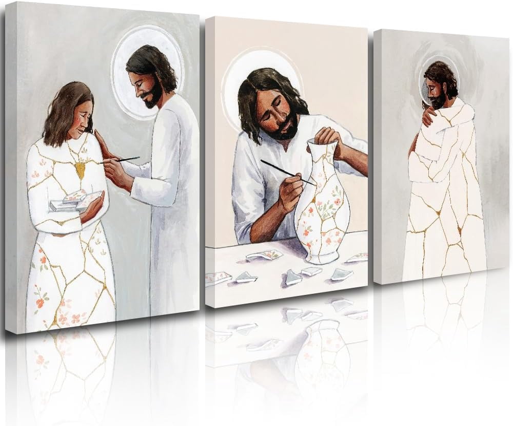 AEFER Christian Wall Art Set of 3 Jesus Binds Up The Broken Hearted ...