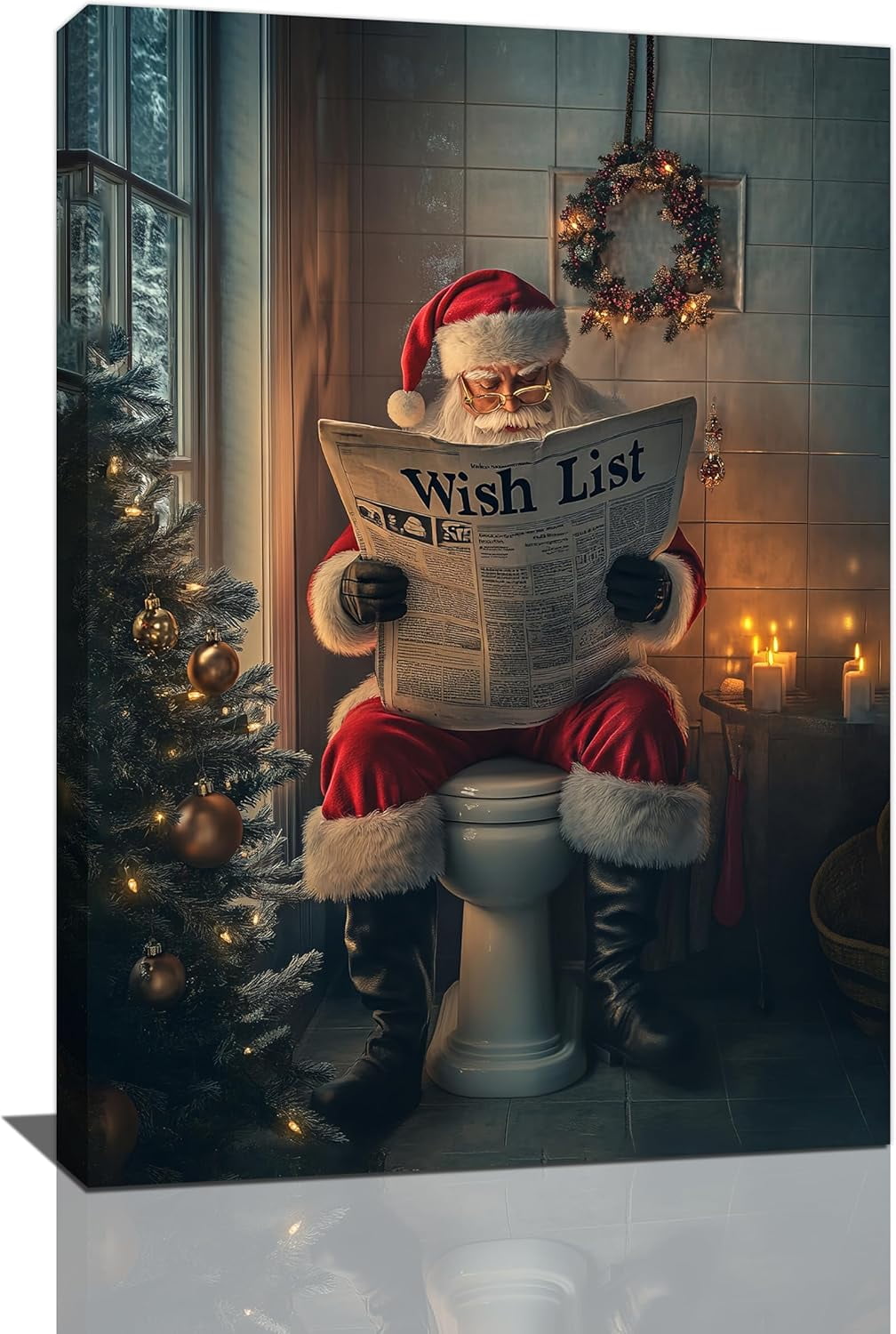 AEFER Christmas Bathroom Decor Wall Art Santa Bathroom Wall Decor ...