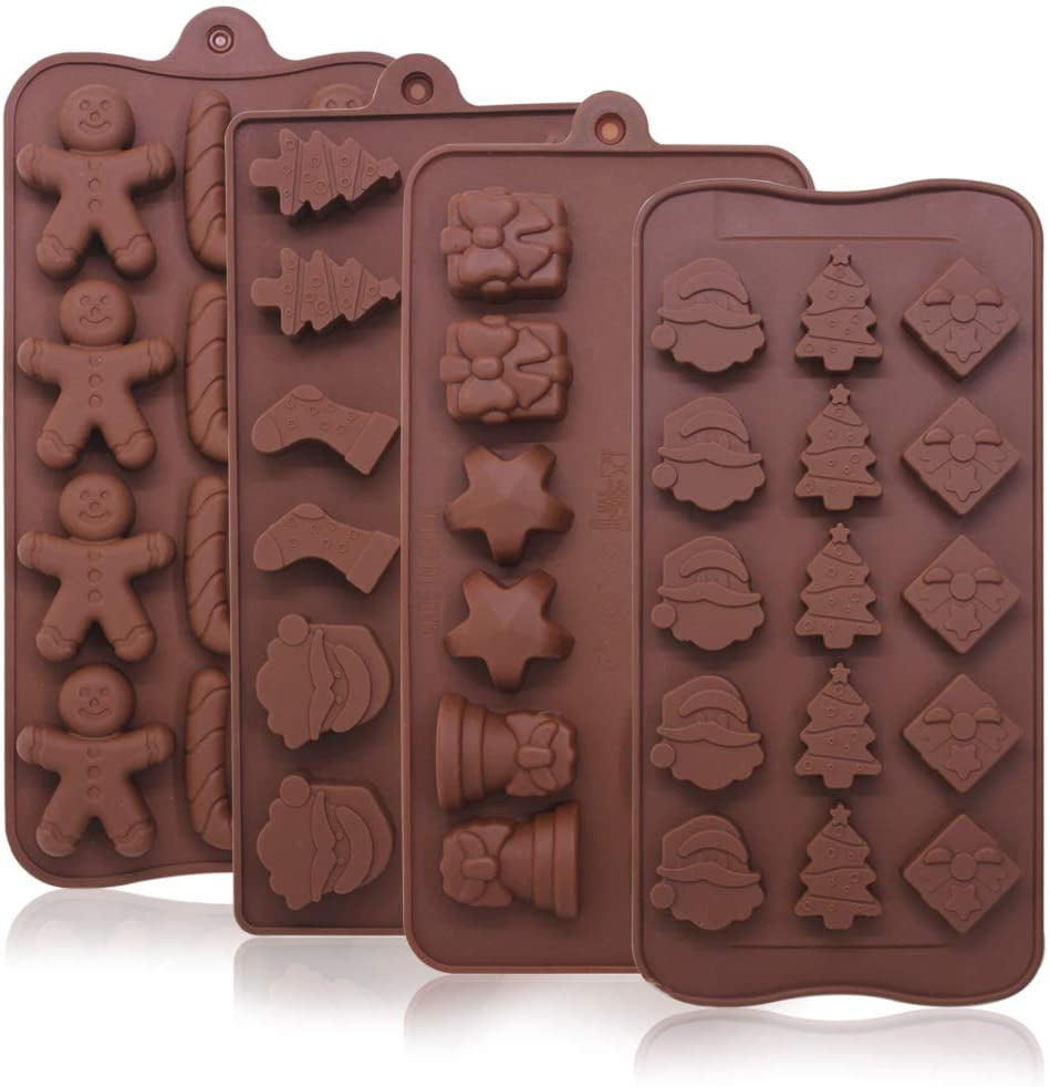 AEFER-Christmas Silicone Chocolate Candy Molds, 4 Packs Small Santa ...