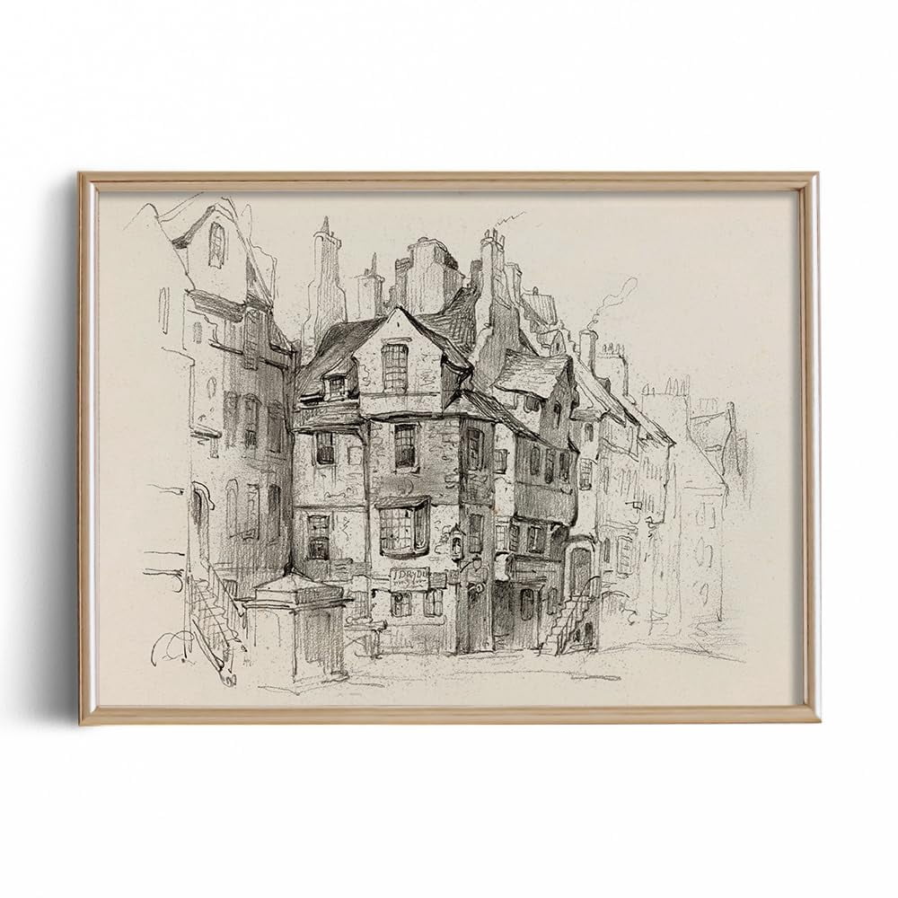 AEFER City Street Architecture Etching Print Poster - Old Town Drawing ...
