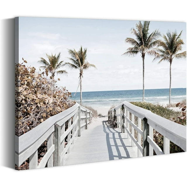 AEFER Coastal Boardwalk Canvas Wall Art: Beach Theme Ocean Artwork Seaside Pathway Picture ...