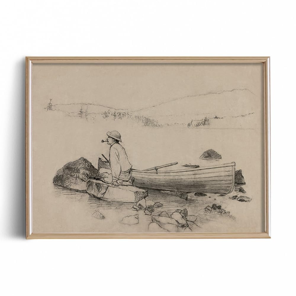 AEFER Coastal Lake Pond Etching Print Poster - Fisherman Boats Ships ...