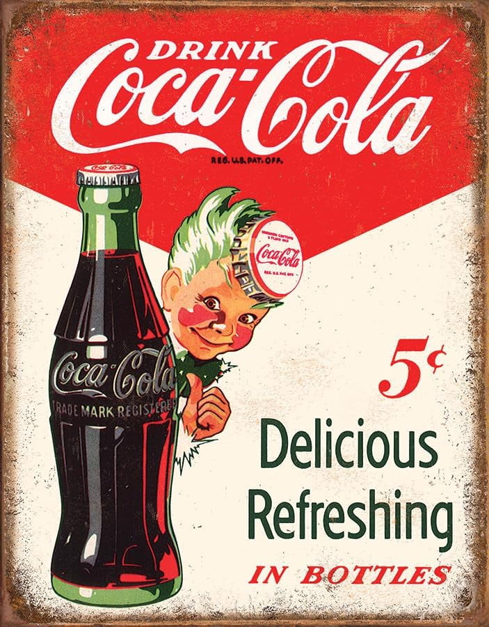 AEFER Coca Cola Sprite Boy 5 Cents Tin Sign - Nostalgic Vintage Metal Wall Decor - Made in USA ...