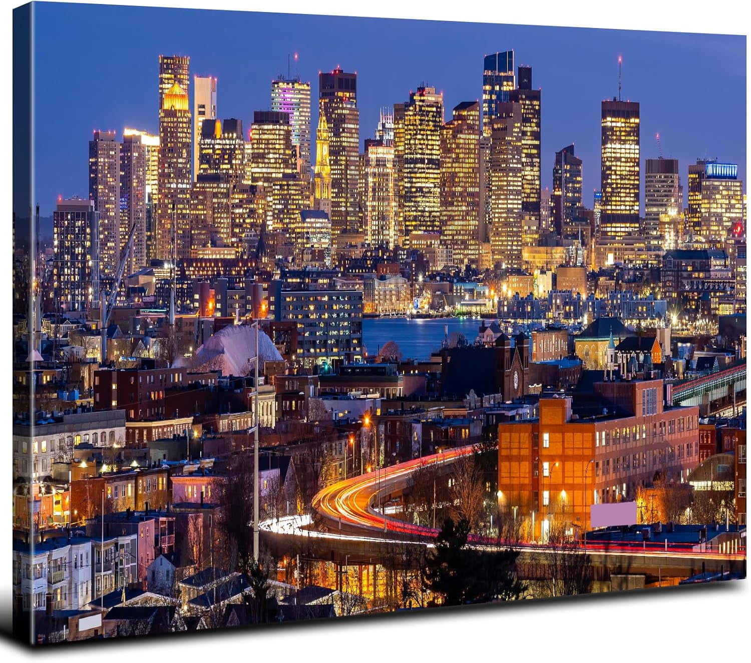 AEFER Colorful Boston Wall Art Boston Night Skyline Wall Decor for ...