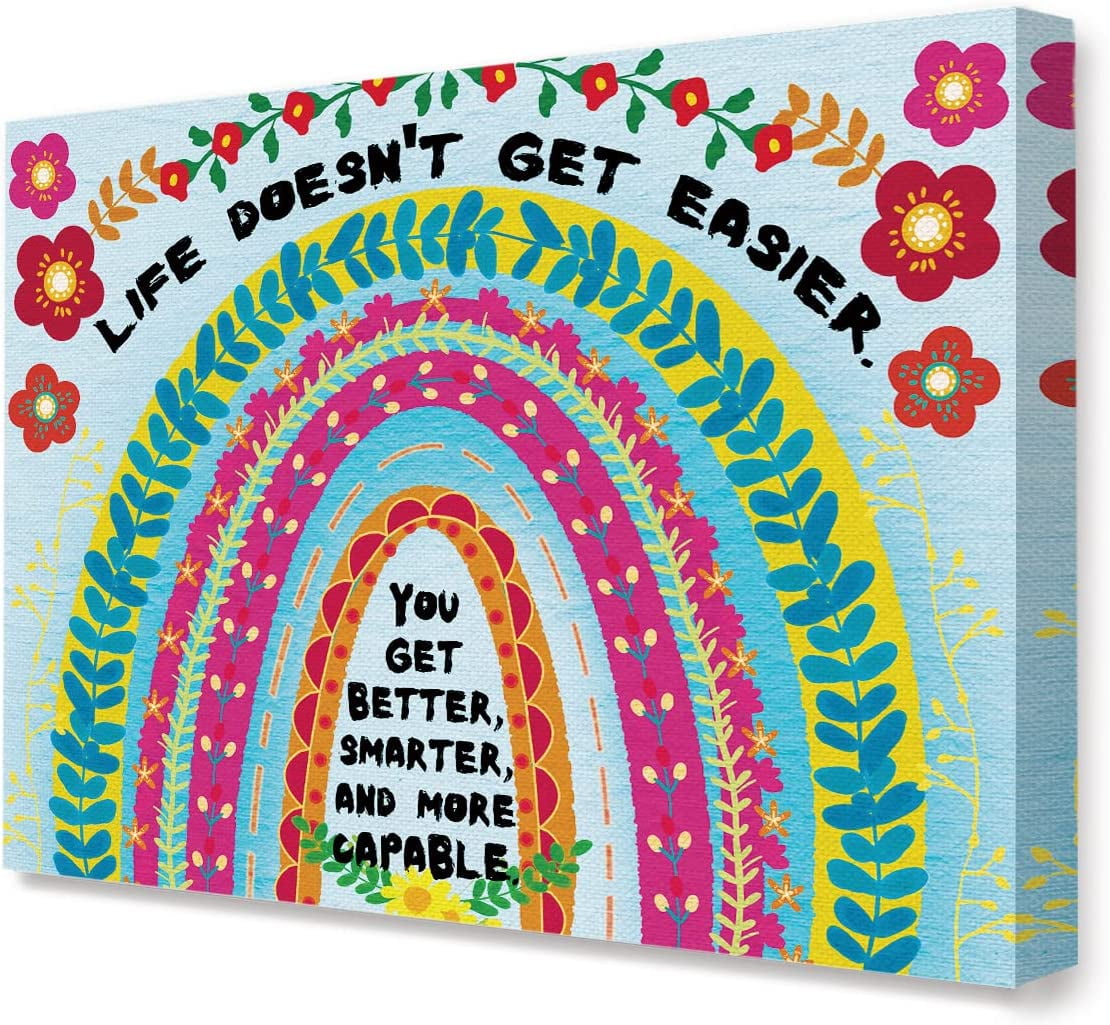 AEFER Colorful Flowers Rainbow Inspirational Quote Canvas Framed Wall ...