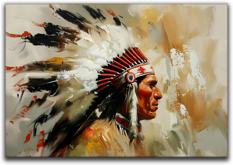 AEFER Colorful Indian Chief Poster, Native American Wall Art, Retro ...