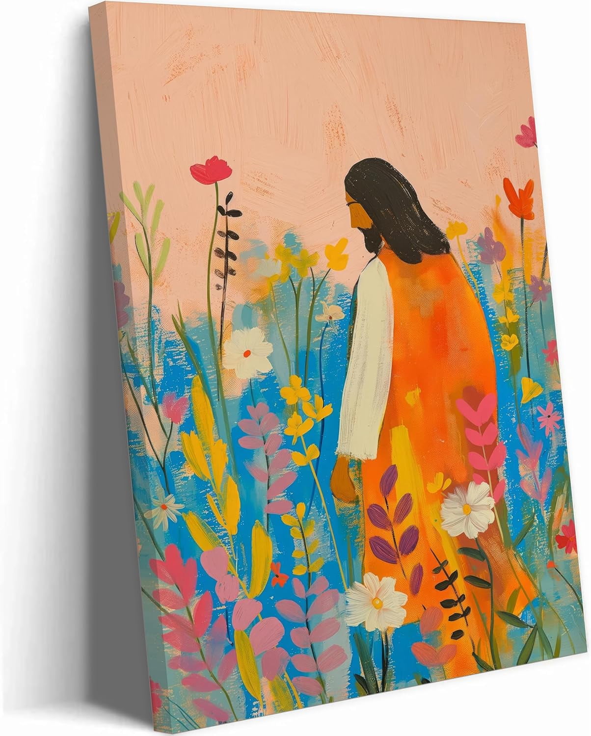 AEFER Colorful Jesus Canvas Wall Art Jesus With Wildflowers Christian ...