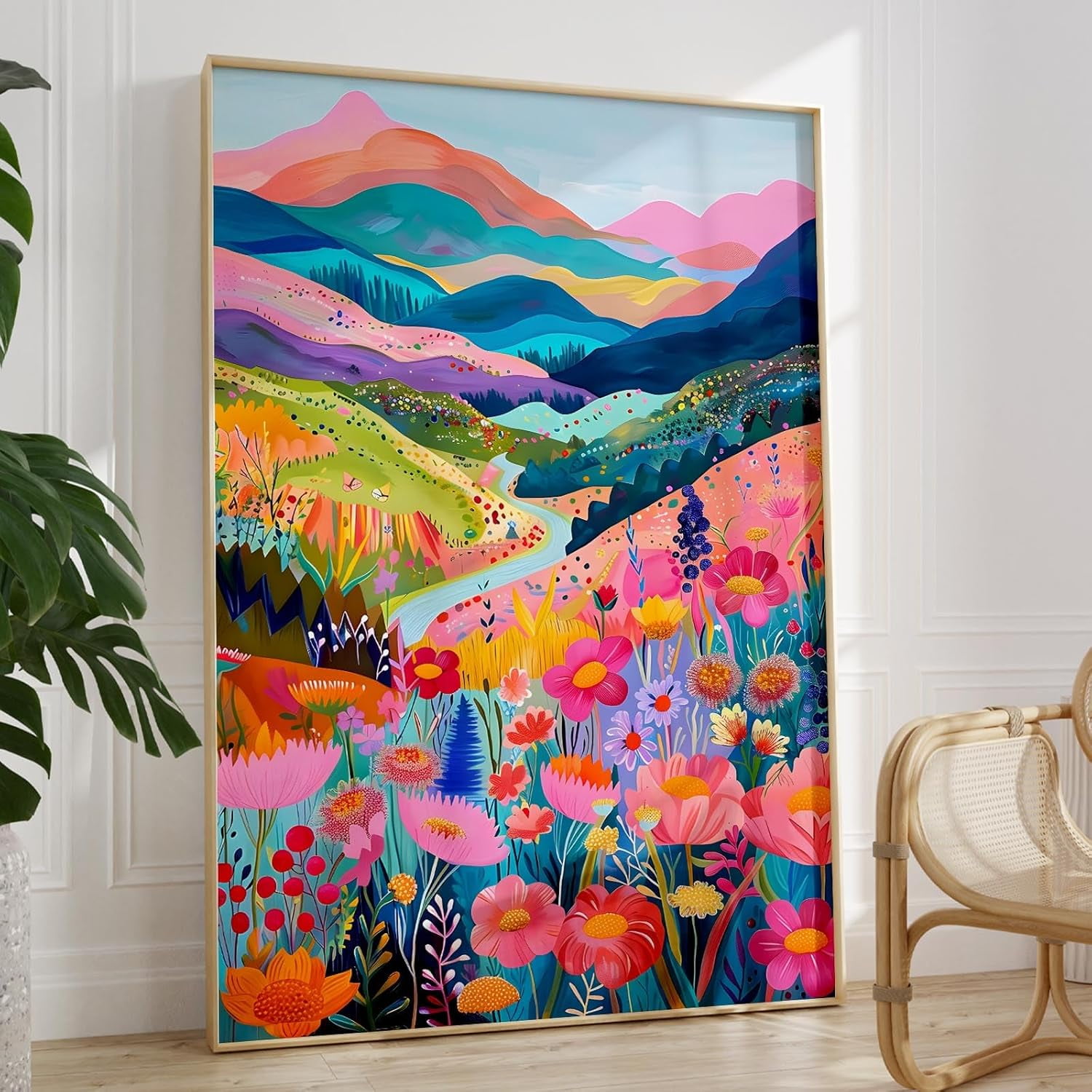 AEFER Colorful Mountain Abstract Mountain Canvas Colorful Flower Floral ...