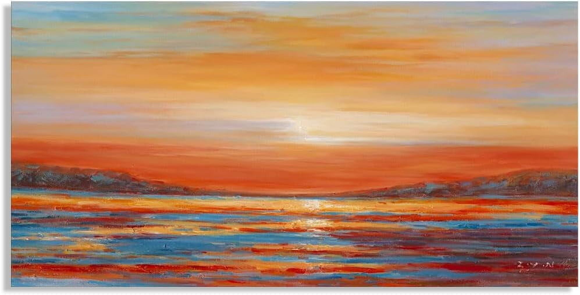 AEFER Colorful Ocean Sunset Abstract Beach Wall Art for Living Room Orange Red Warm Sunrise ...
