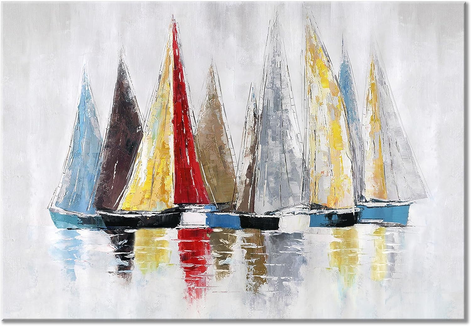 AEFER Colorful Sailboat Canvas Wall Art: Abstract Boat on the Ocean ...