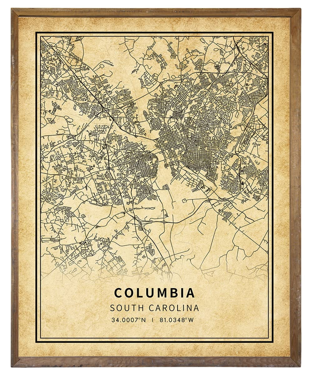 AEFER Columbia City South Carolina Vintage Poster - Columbia Map Wall ...
