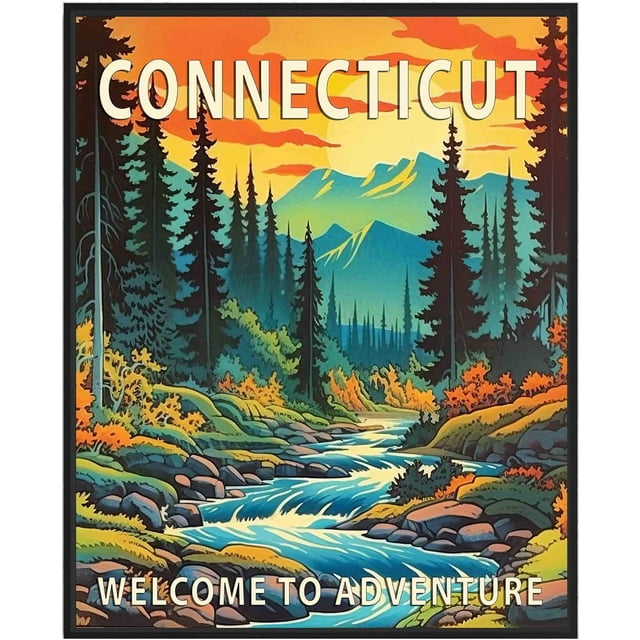 AEFER Connecticut Poster Art Print, Retro States Landscape Wall art ...