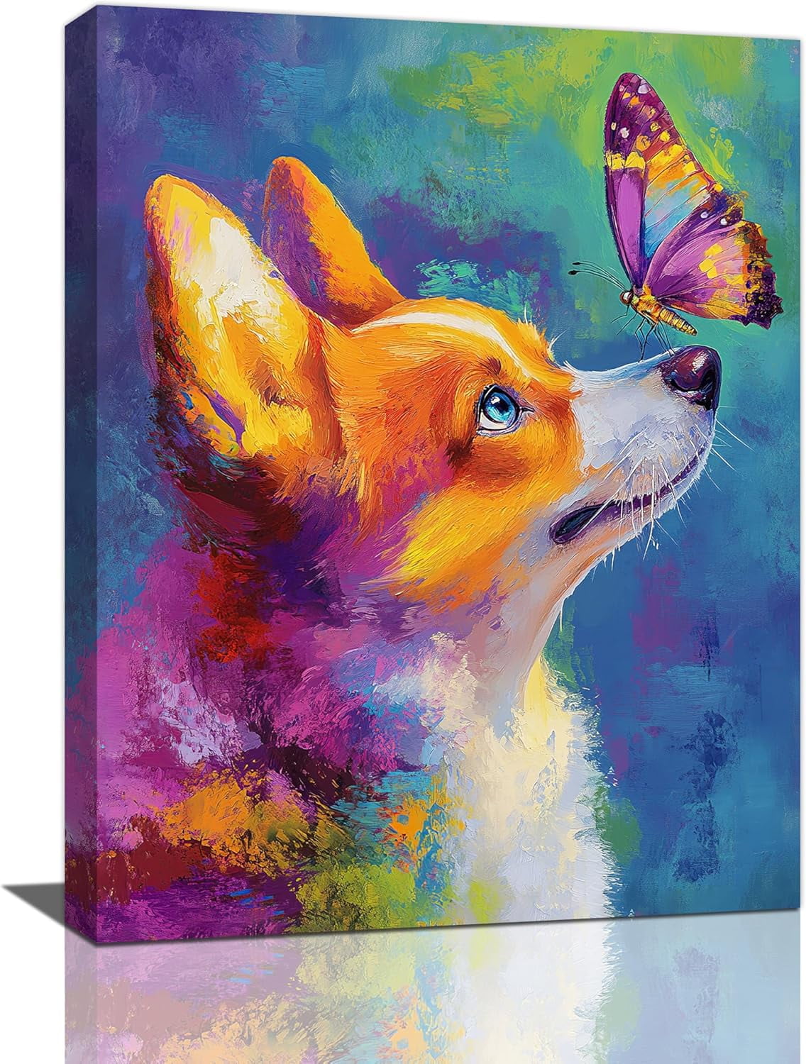AEFER Corgi Kiss Butterfly Wall Art Dog Pictures Wall Decor Dogs Canvas ...