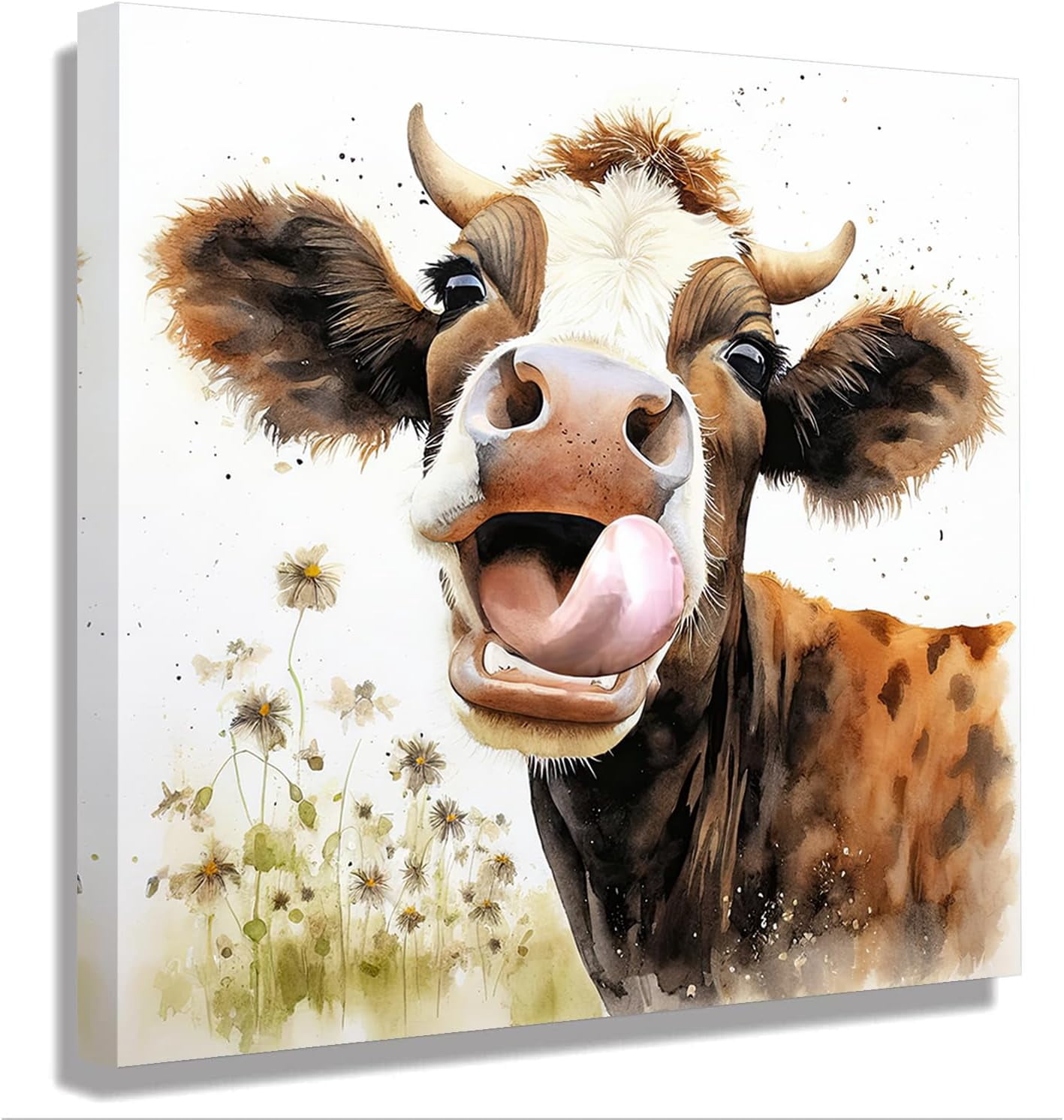 AEFER Country Cow Decor Wall Art Colorwater Print Cute Brown Cow ...