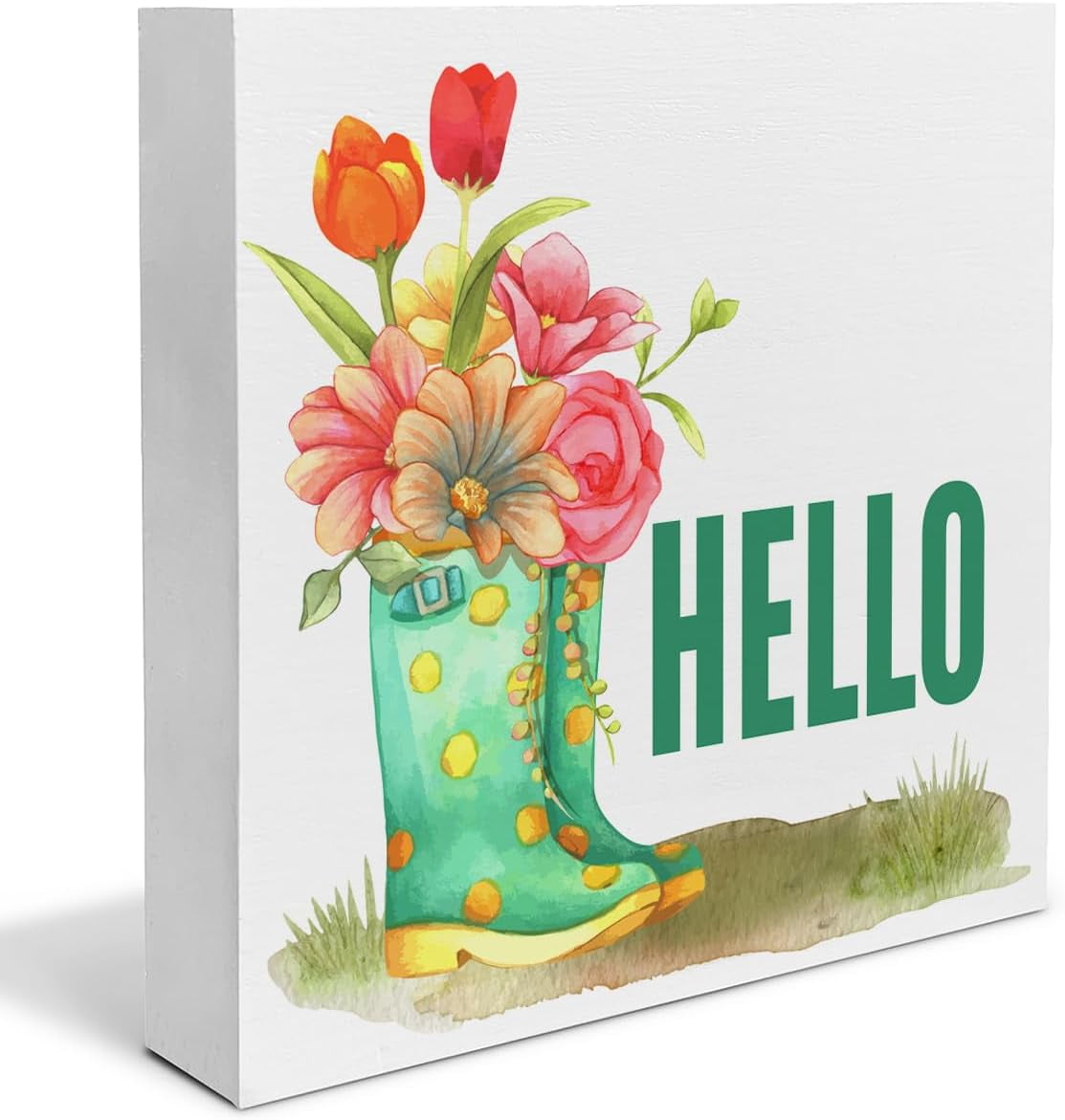 AEFER Country Hello Spring Wood Sign - Floral Spring Home Decor ...