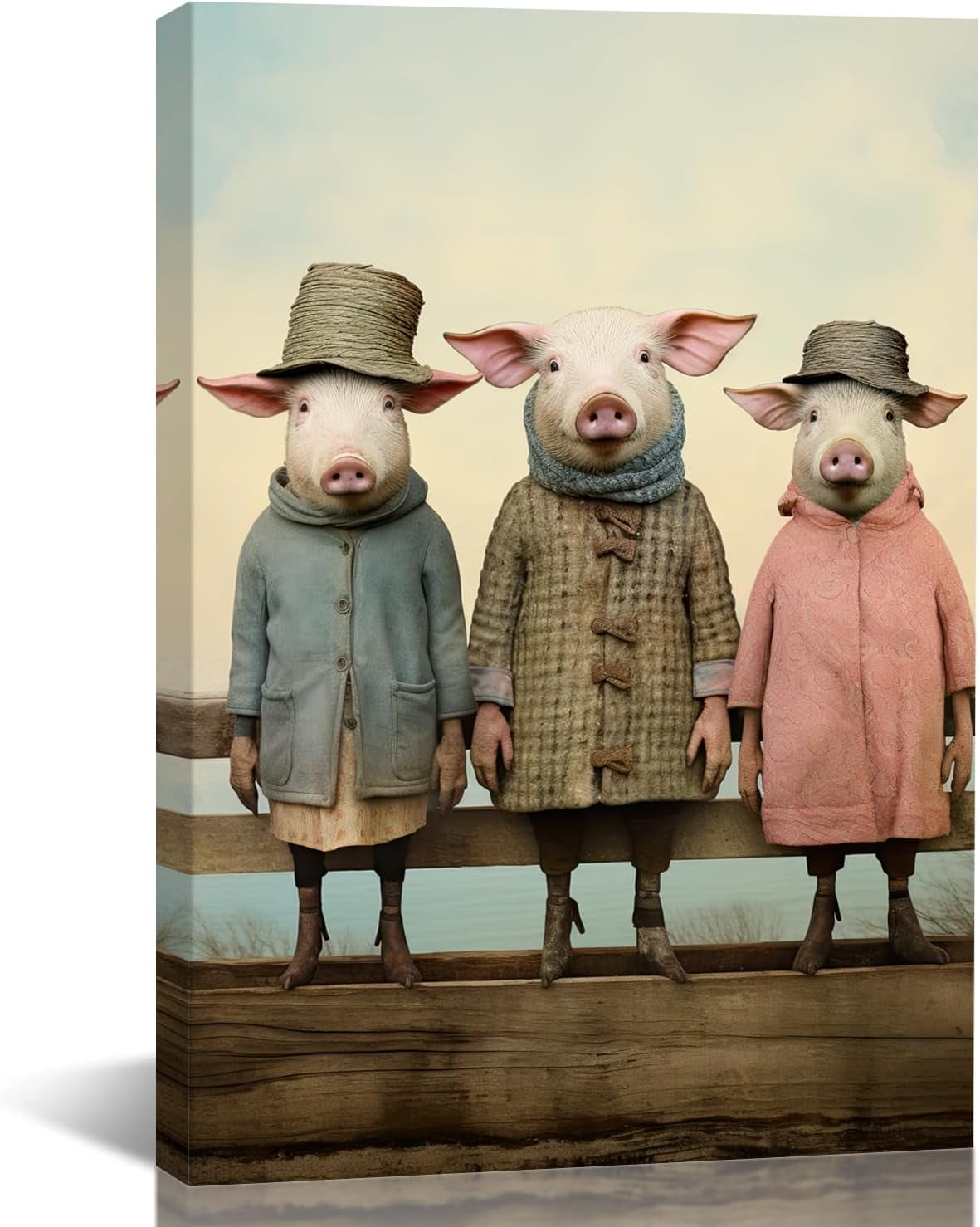 AEFER Country Style Wall Art Three Gothic Pig Animal Print Painting ...