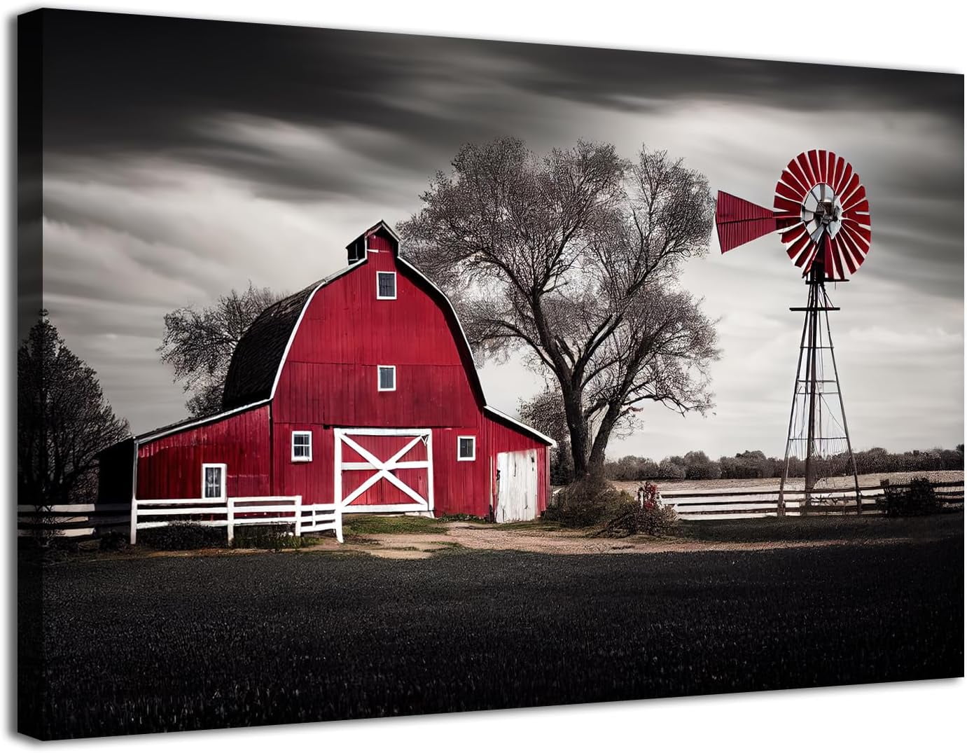 AEFER Country Wall Art Farmhouse Old Red Barn Canvas Picture Wood ...