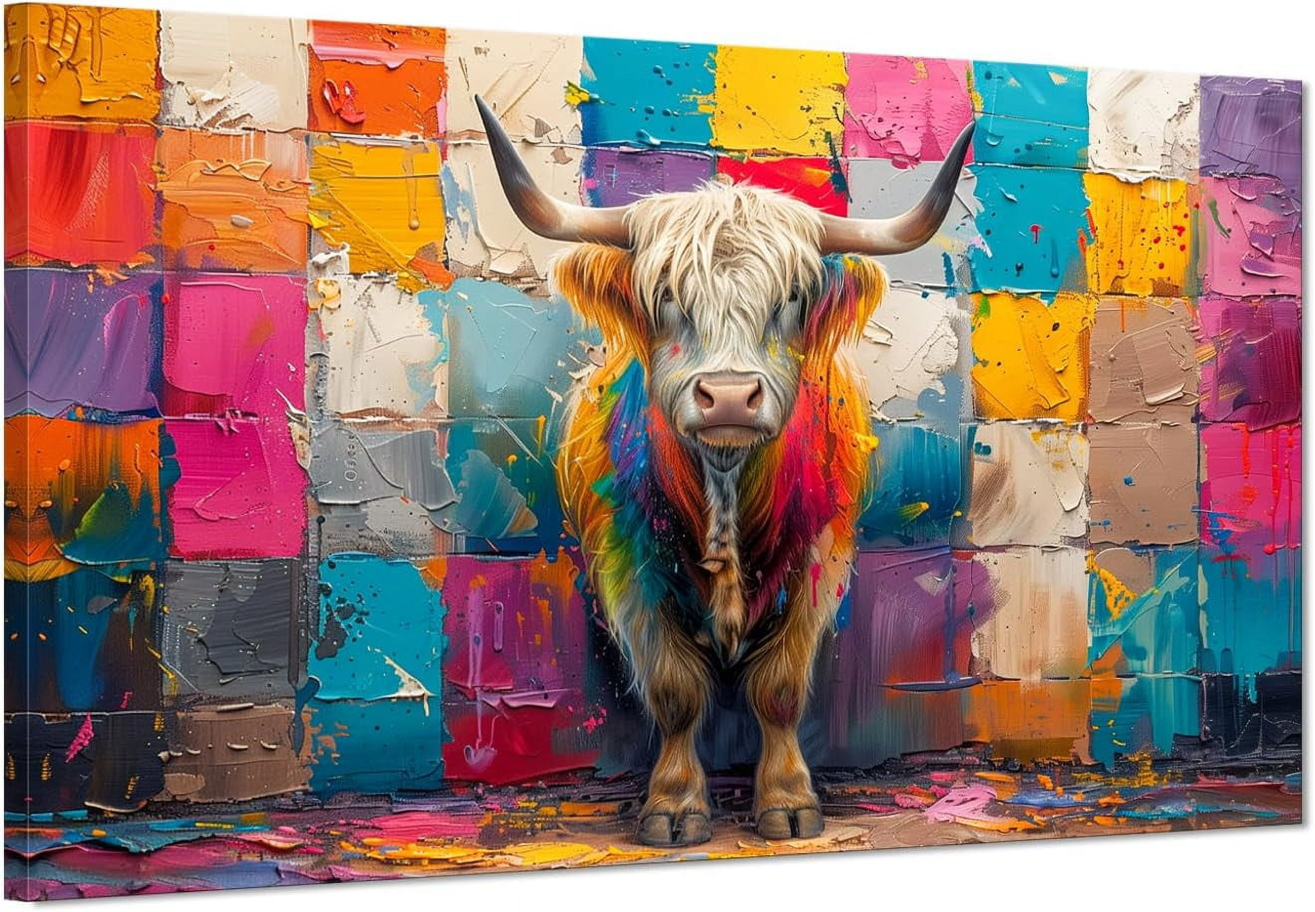 AEFER Cow Pictures Wall Art Abstract Animals Painting Canvas Prints ...