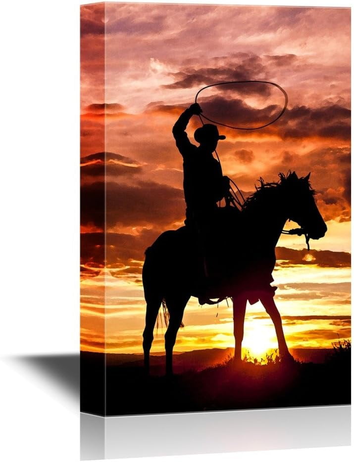 AEFER Cowboy Canvas Wall Art - A Cowboy is Sitting on His Horse in The ...