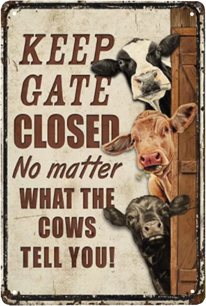AEFER Cows Farm Keep Gate Closed Metal Signs Tin Sign Funny Novetly ...