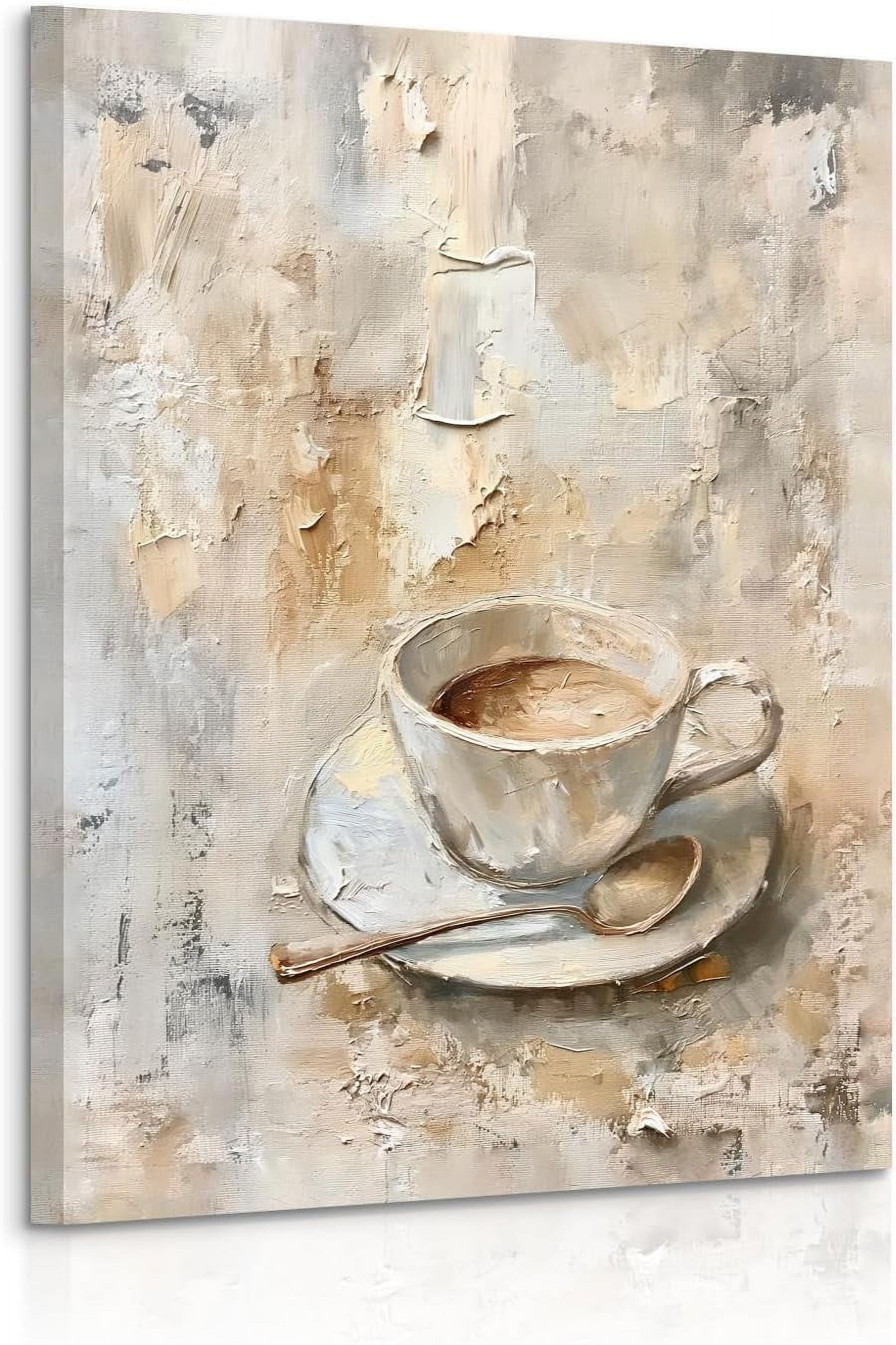AEFER Cream Coffee Canvas Wall Art, Vintage Coffee Wall Decor, Coffee ...