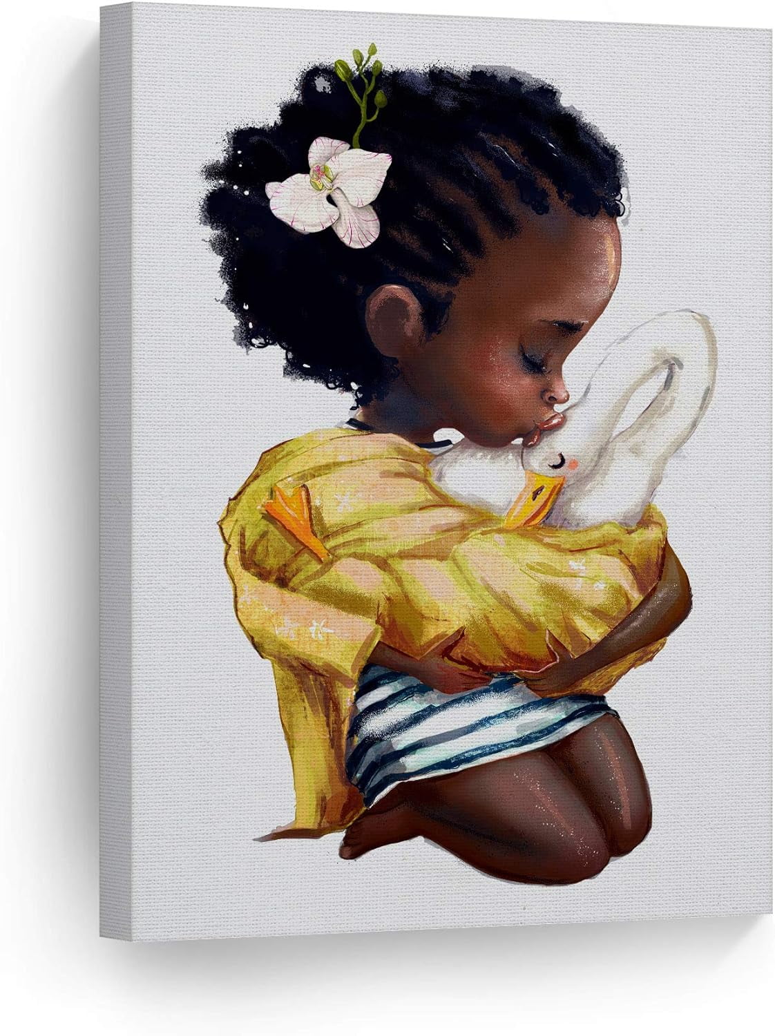 AEFER Curly Girl Afro African American Kid Girl Cuddle with Swan ...