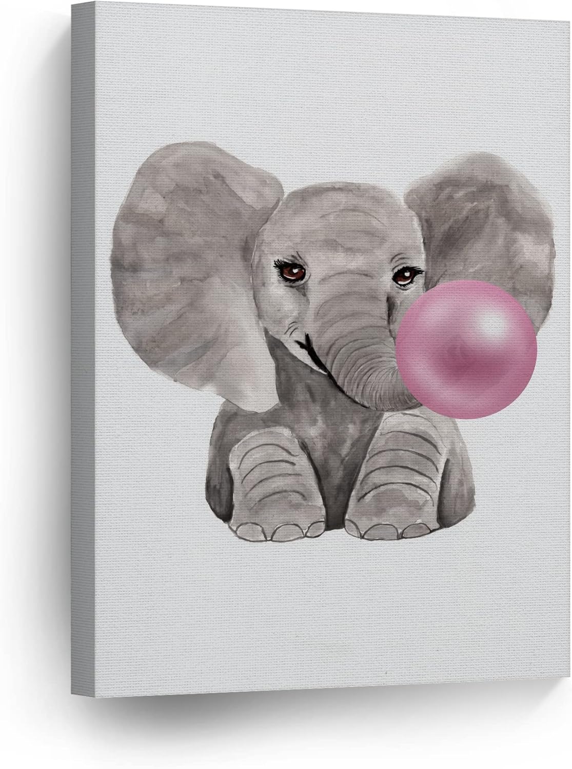 AEFER Cute Baby Elephant Animal Decor Bubble Gum Art Pink Canvas Print ...