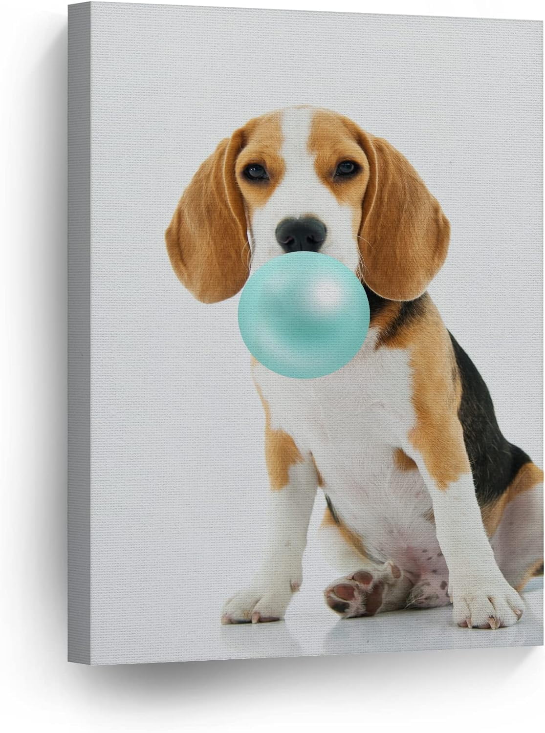 AEFER Cute Beagle Dog Animal Bubble Gum Art Teal Blue Canvas Print ...