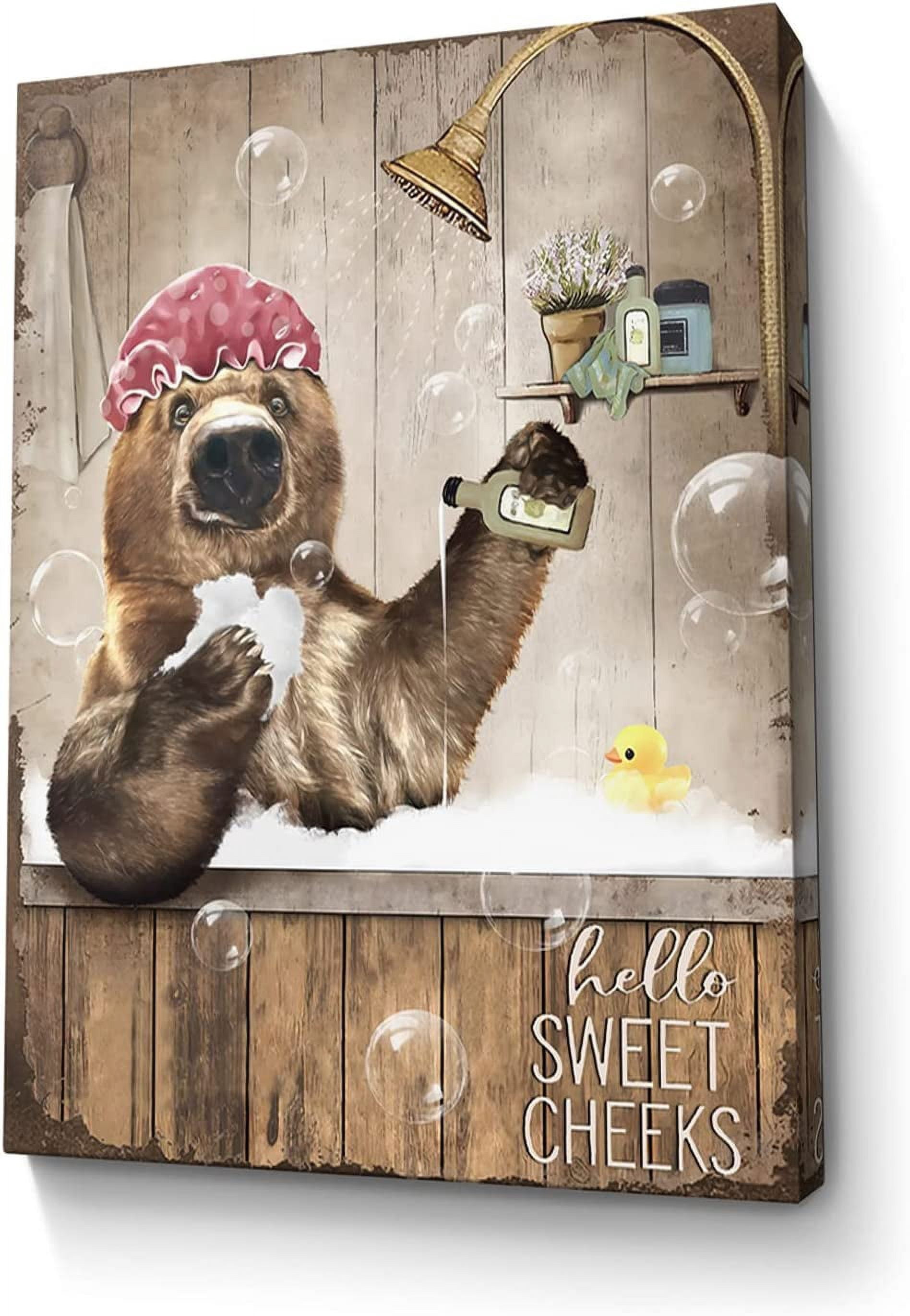 AEFER Cute Bear Bathroom Decor Wall Art Farmhouse Bear Funny Bathroom ...