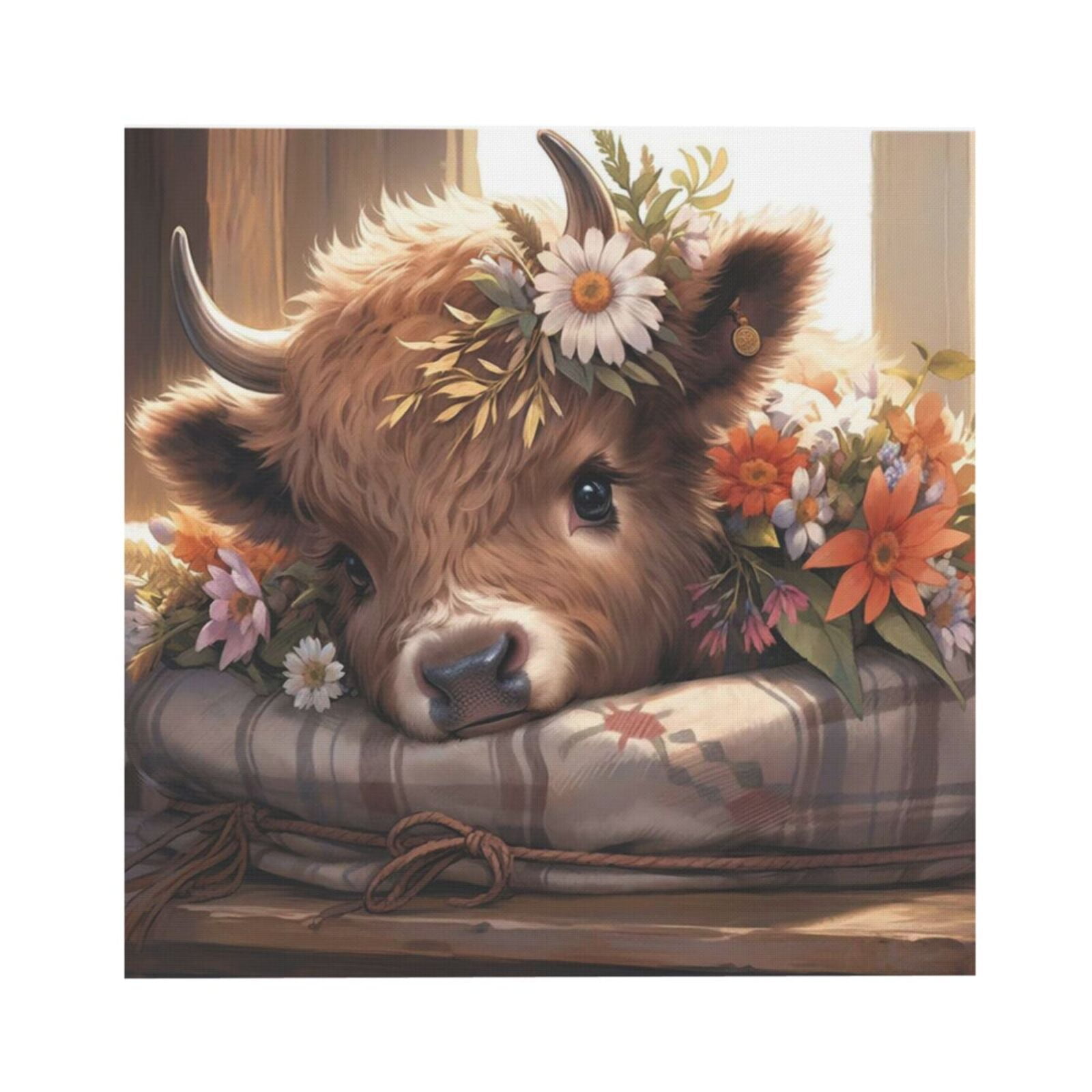 AEFER Cute Highland Cow Baby Canvas Wall Art Rustic Farmhouse Daisy ...