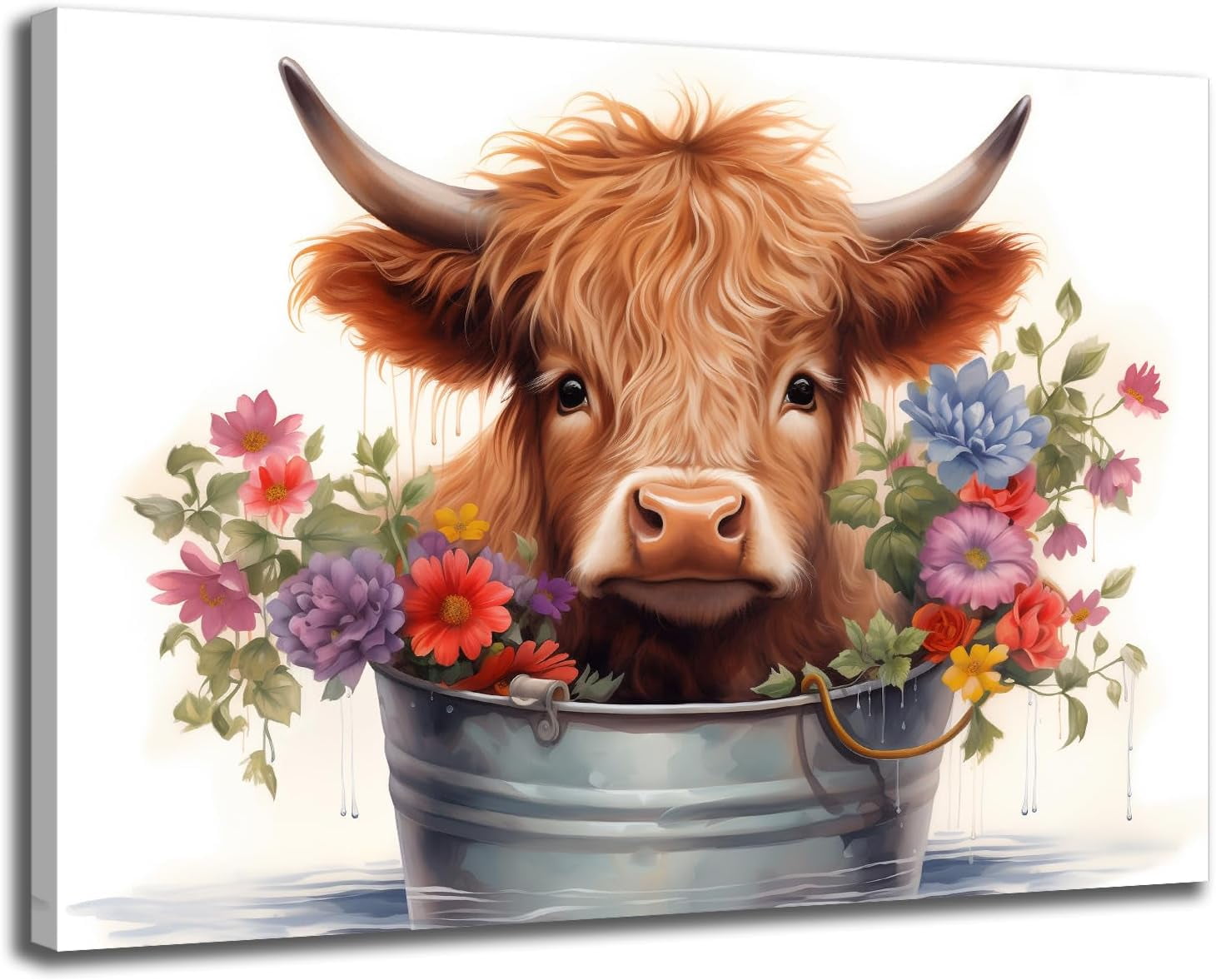 AEFER Cute Highland Cow Bathroom Wall Art Baby Highland Cow in a Metal ...