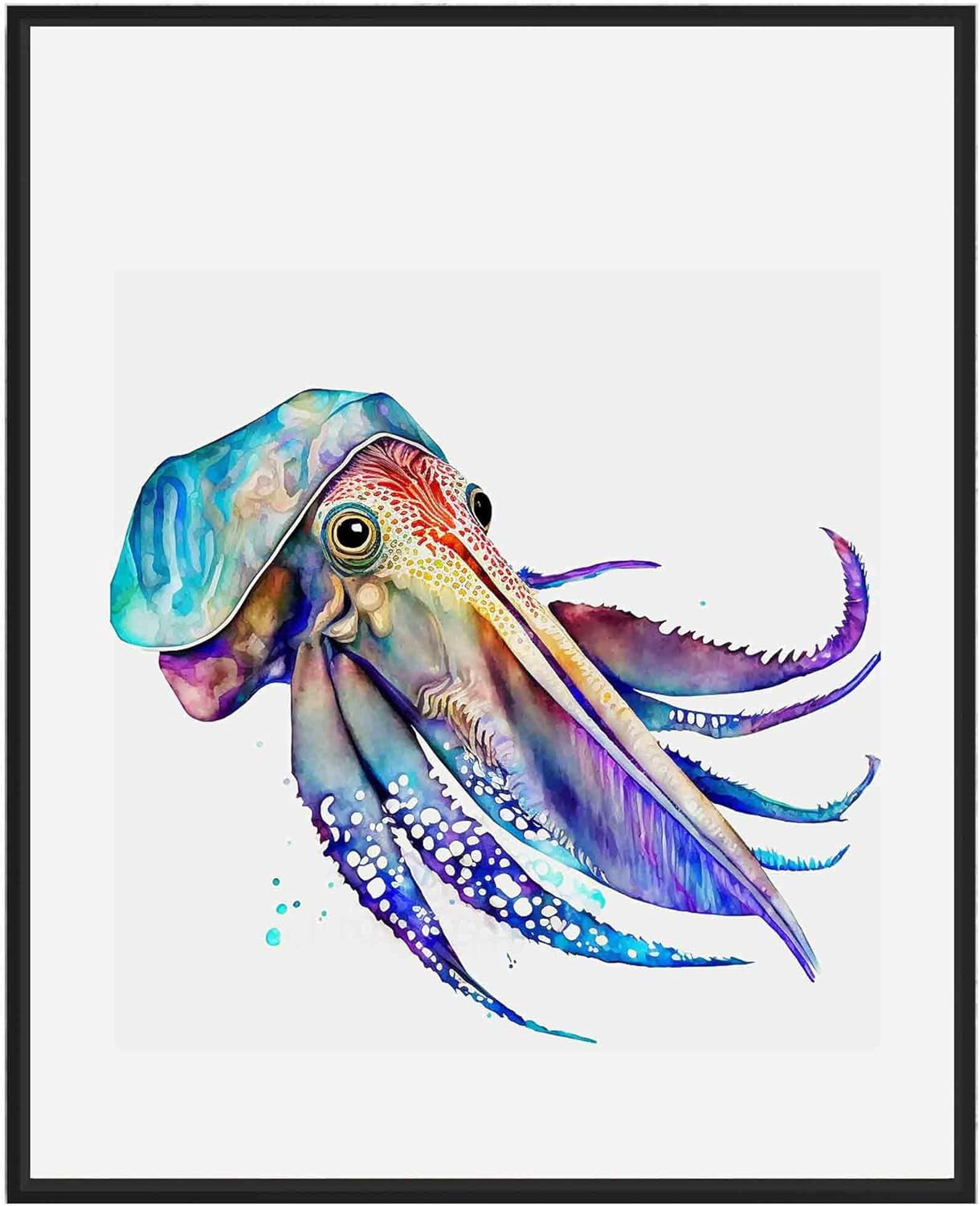 AEFER Cuttlefish Art Print Poster, Abstract Watercolor Animal Wall Art ...
