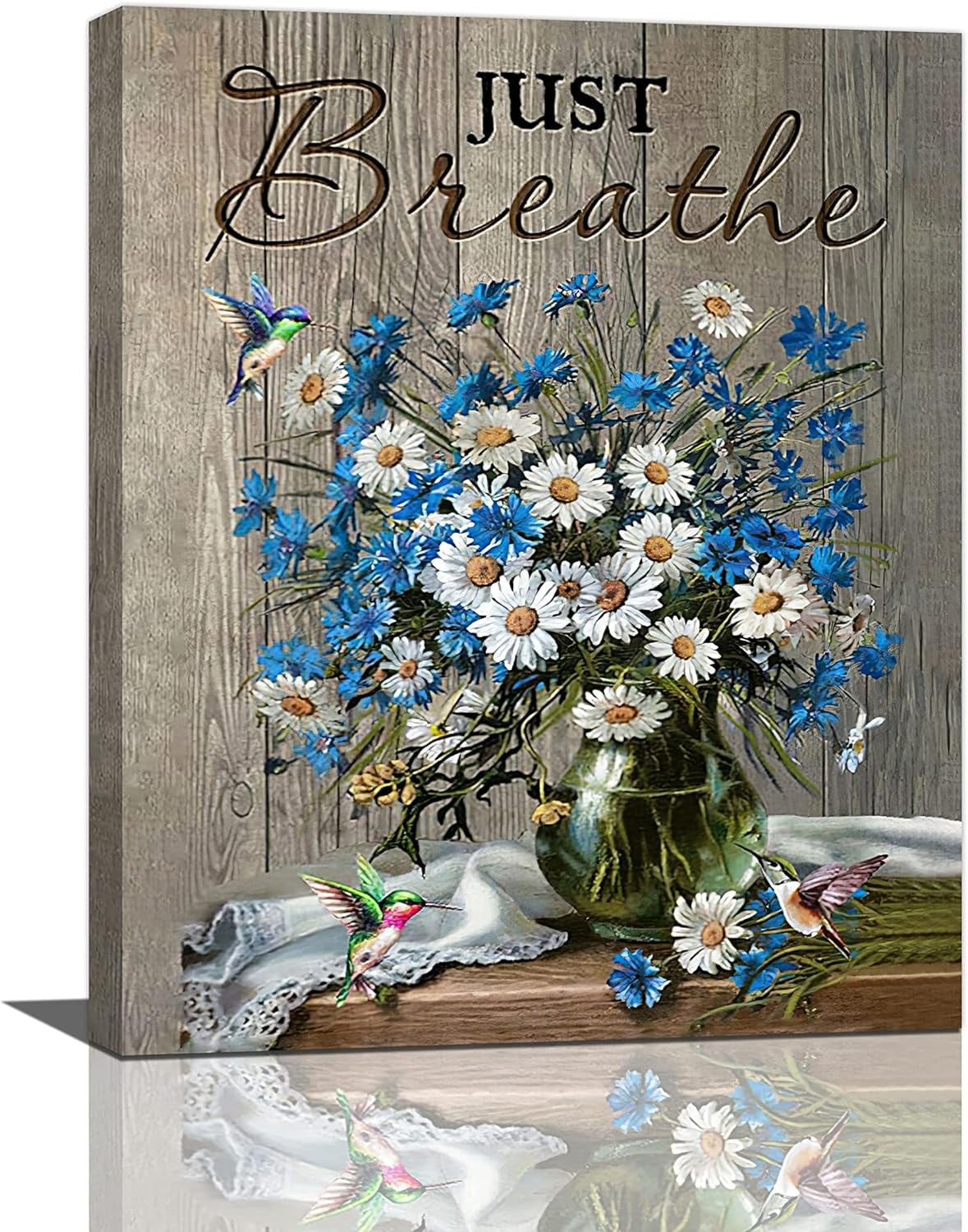 AEFER Daisy Decor Wall Art Rustic Farmhouse Daisies Hummingbird ...