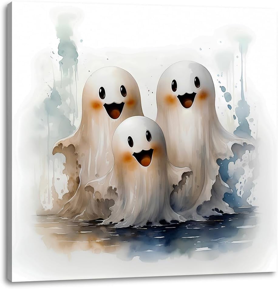 AEFER Daktenn Halloween Canvas Wall Art, Cute Floral Ghost In Haunted ...