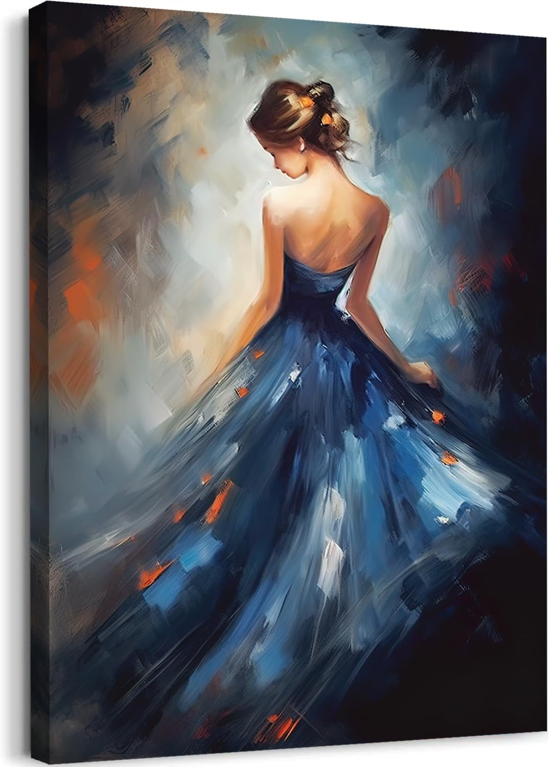 AEFER Dancing Girl Painting Wall Art for Bathroom Abstract Dark Blue ...