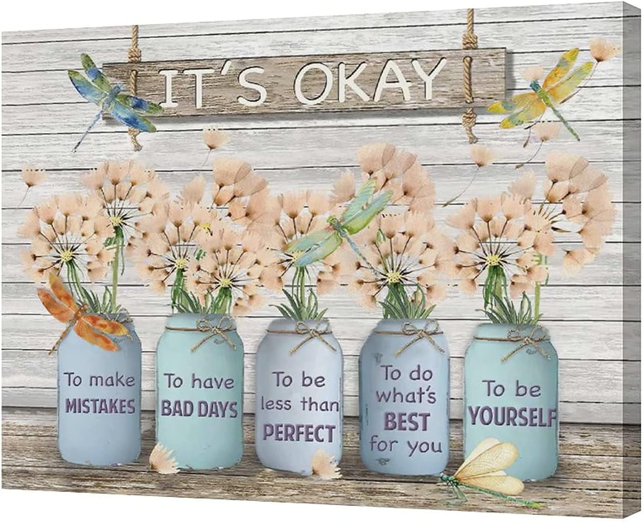 AEFER Dandelion Wall Art Rustic Dandelion Dragonfly Wall Decor It's ...