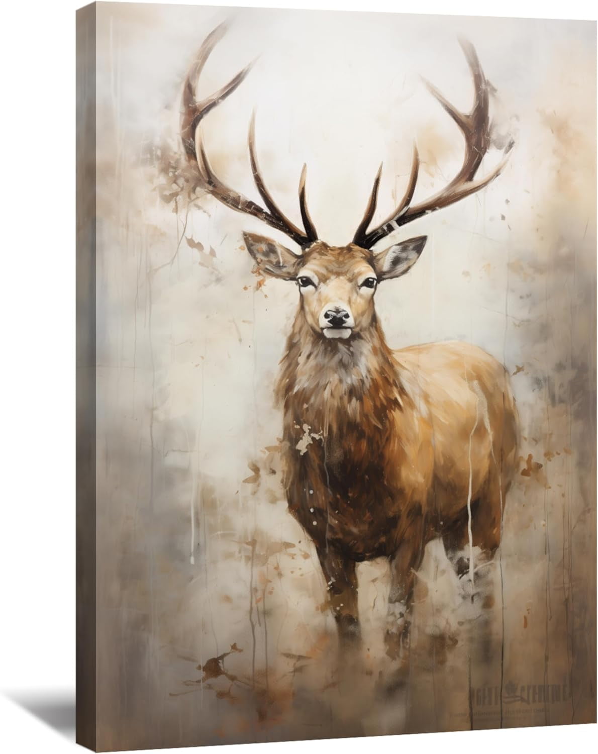 AEFER Deer Canvas Wall Art Vintage Elk Watercolor Pictures Wall Decor ...