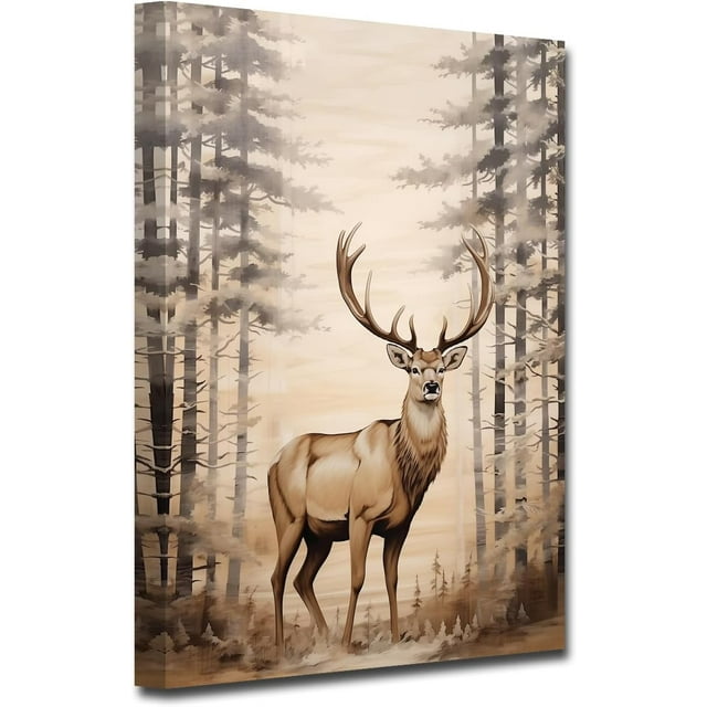 AEFER Deer Canvas Wall Art Wild Animal Wall Decor Elk in the Forest Poster Wildlife Paintings ...