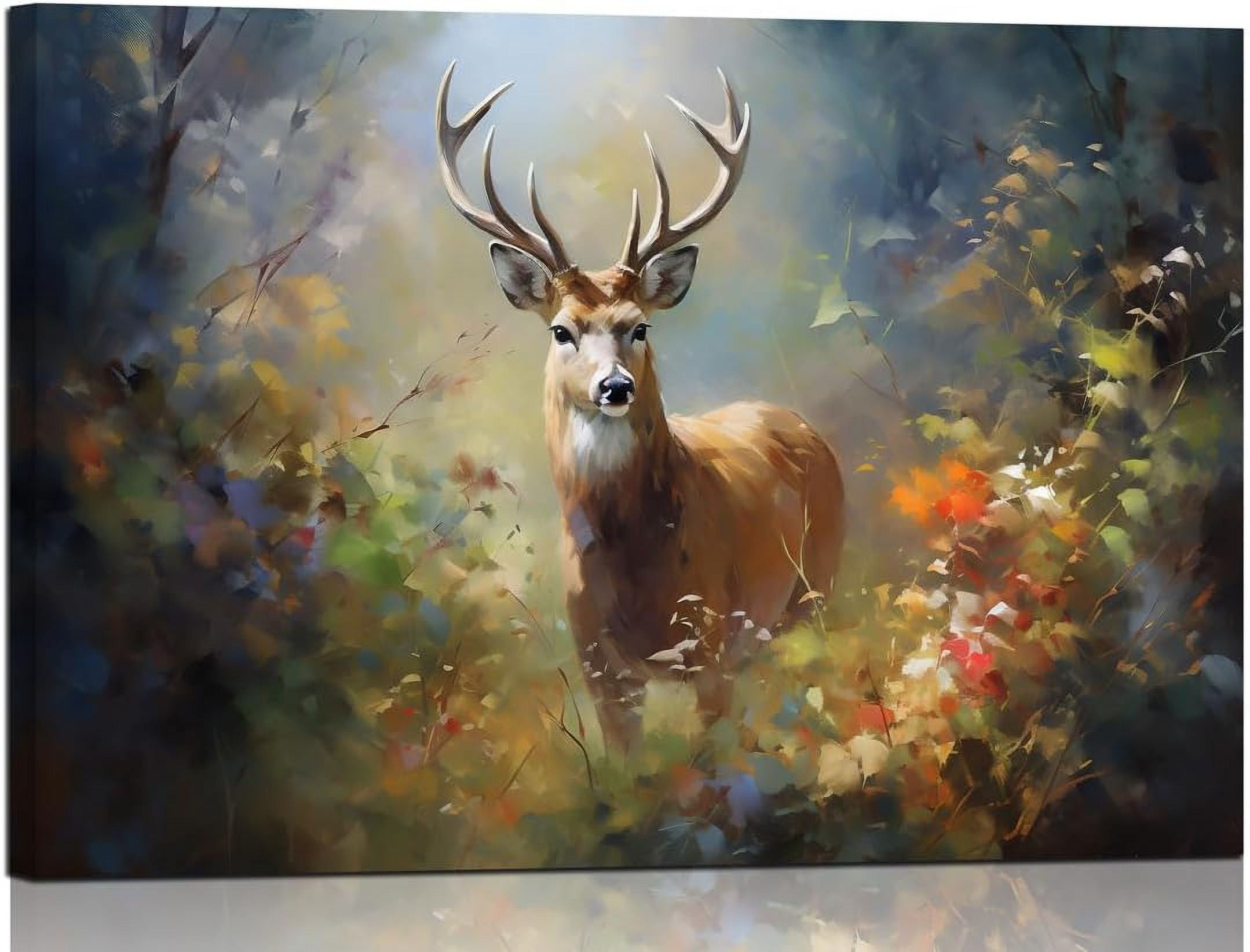 AVOI Deer Wall Art Decor Elk Canvas Pictures Forest Landscape Theme Art ...